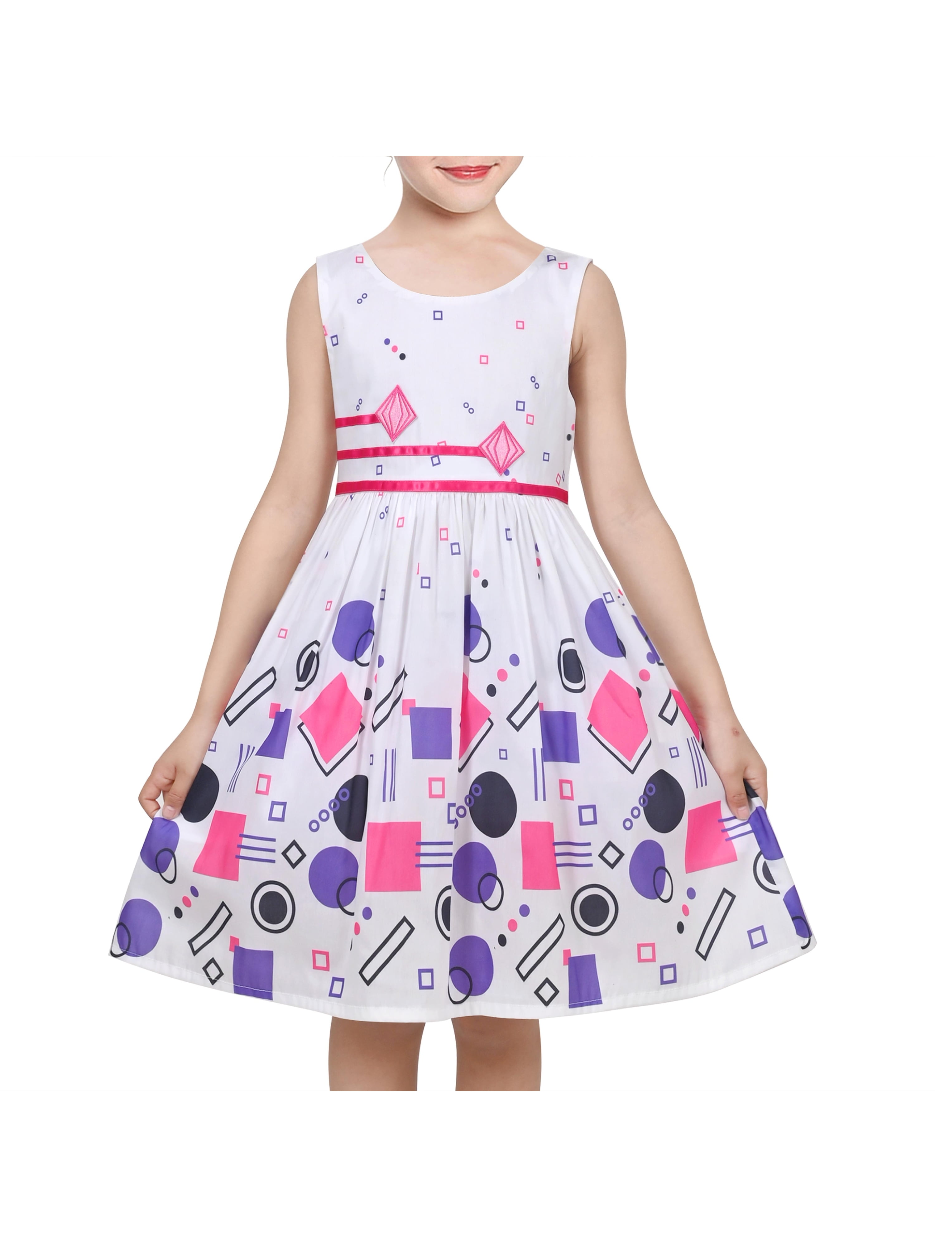 Girls Dress Geometric Colorful Circle Dot School Casual Sundress Summer ...