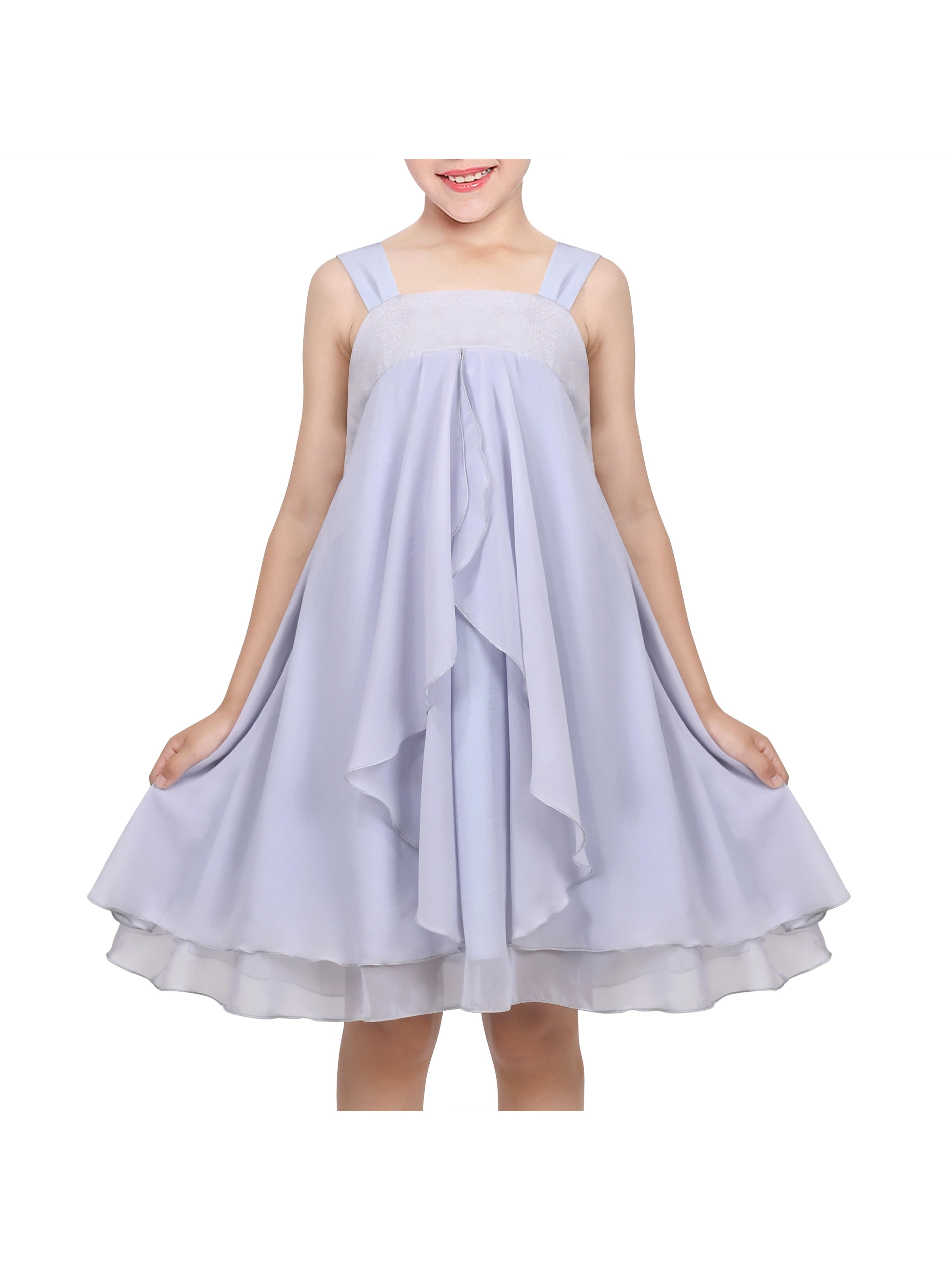 Girls Dress Gray Ruffle Halter Party Layer Chiffon Sundress Sleeveless ...