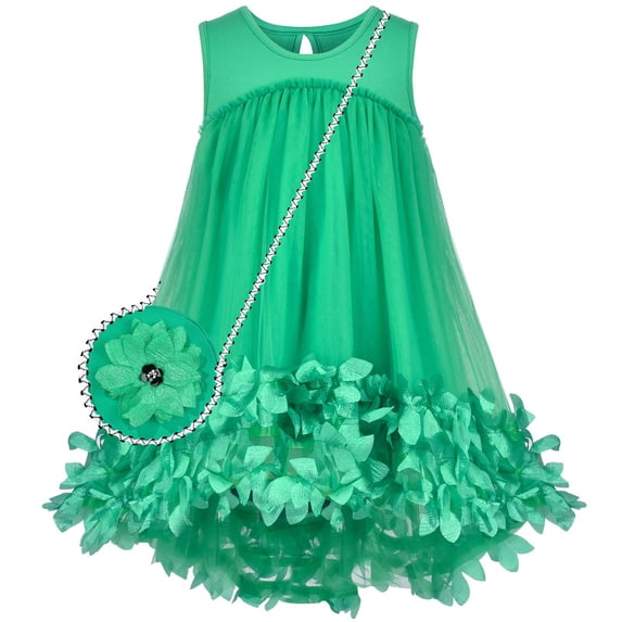 Sunny Fashion Girls Dress Green 3D Flowers Sleeveless Waist Free Purse ...