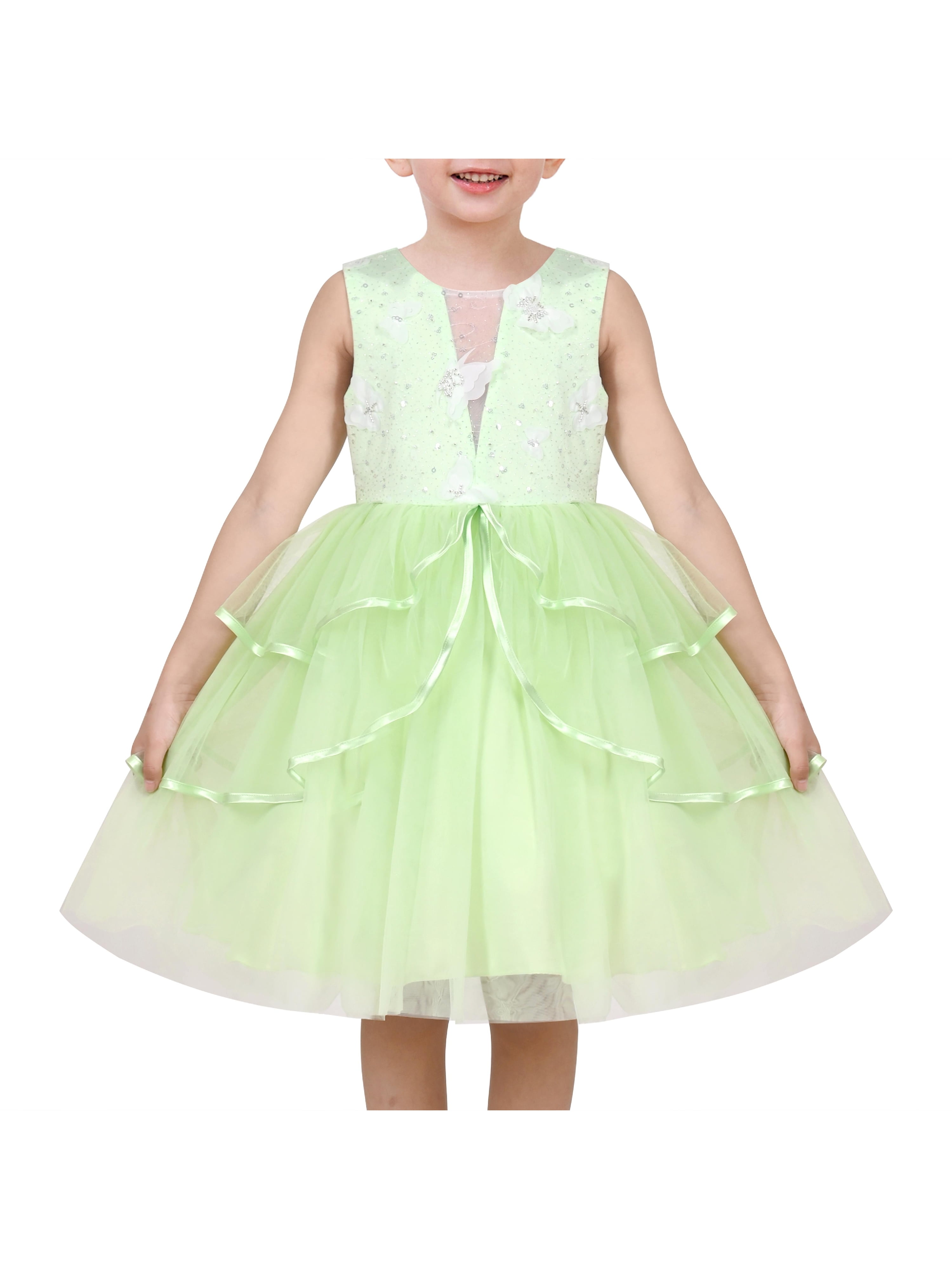 Girls Dress Green Butterfly Sequin Layer Tulle Sleeveless Summer ...