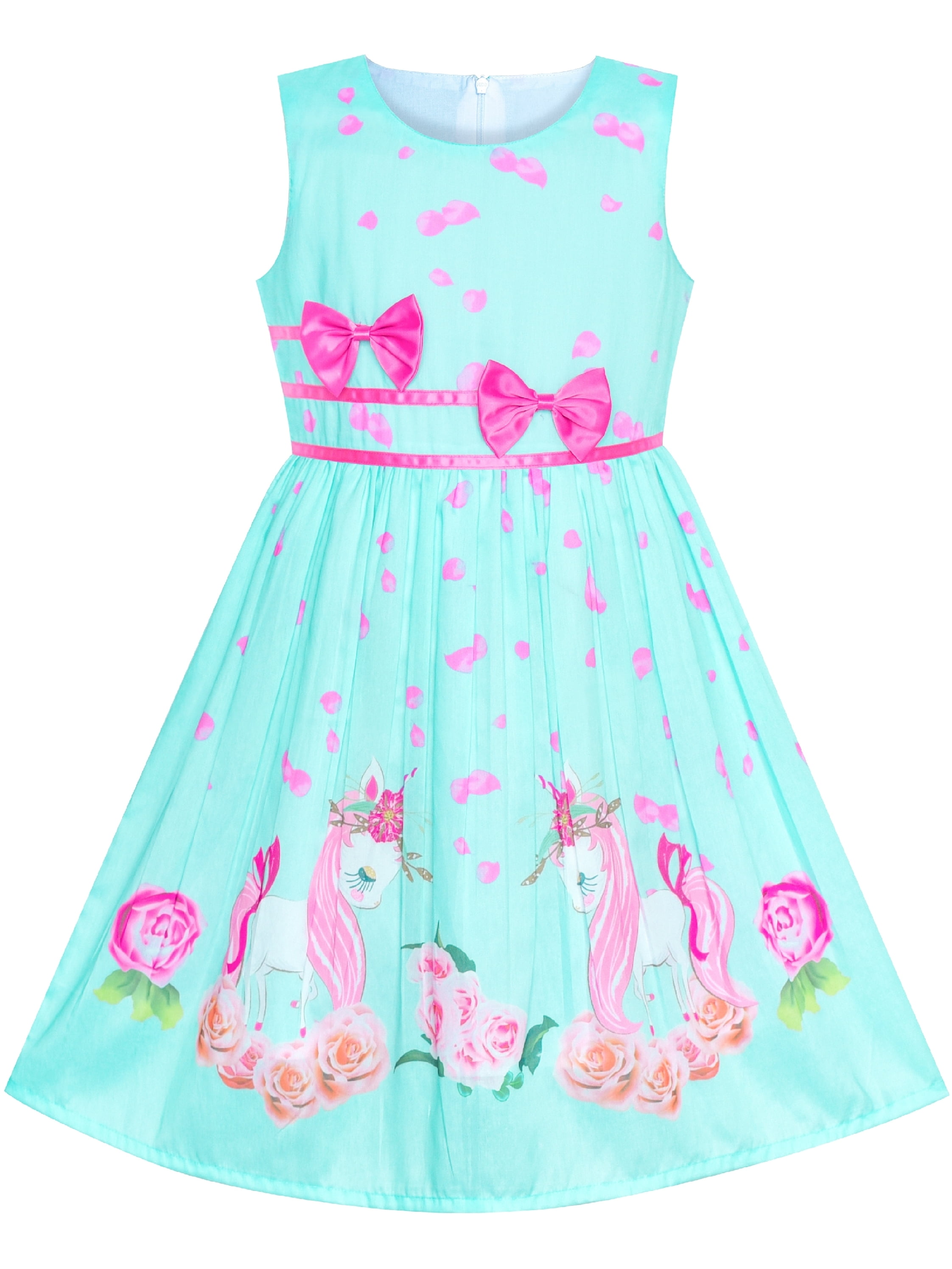 Girls Dress Green Unicorn Flower Summer Sundress 7-8 Years - Walmart.com
