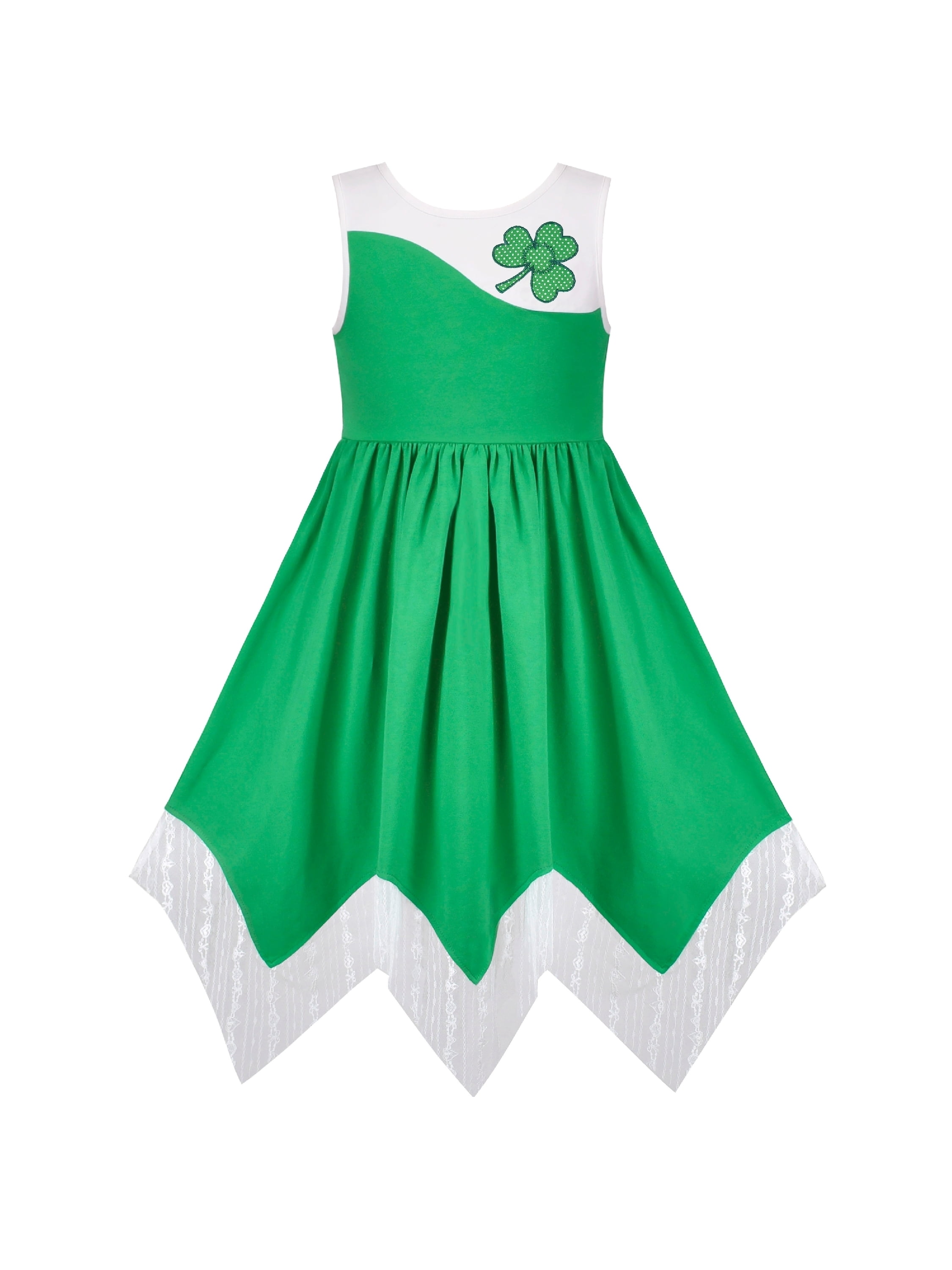 Girls Dress Hanky Hem Green Four Leaf Clover Sleeveless Sundress 10 ...