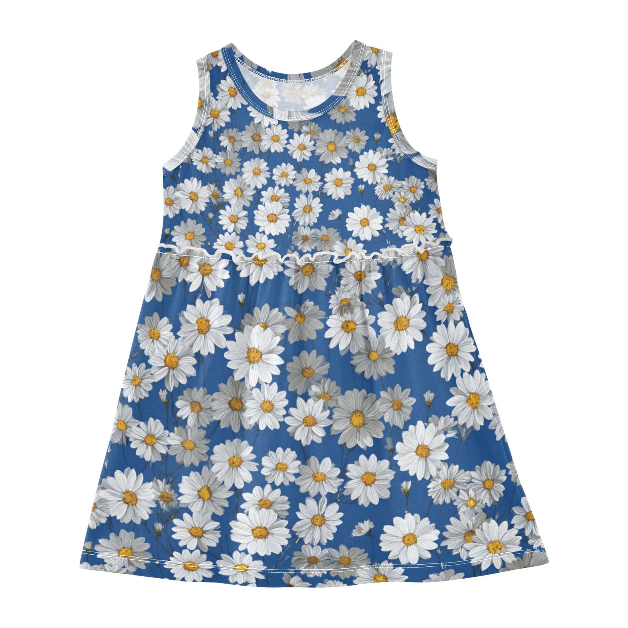 Girls Dress Hundreds Of Daisies Sleeveless Dress for Girls Hem A-Line ...