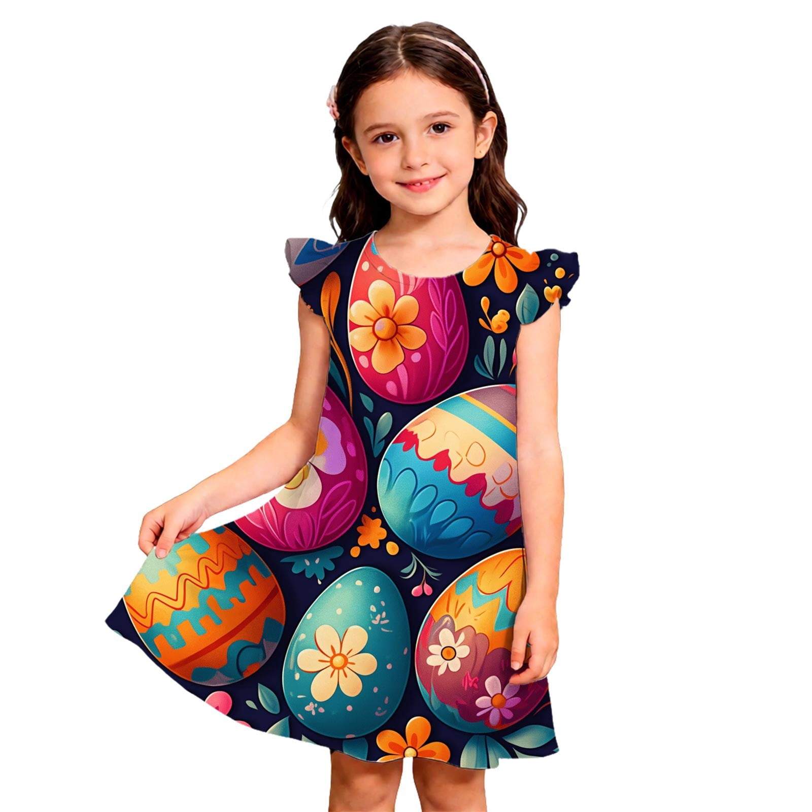 Girls Dress Kids Easter Themed Floral Print Party Gown with Sash Bow ...