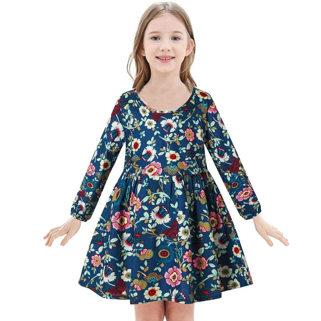 Girls Dress Long Sleeve Dresses Kids Print Casual Dresses for Little Big Girl - Walmart.com