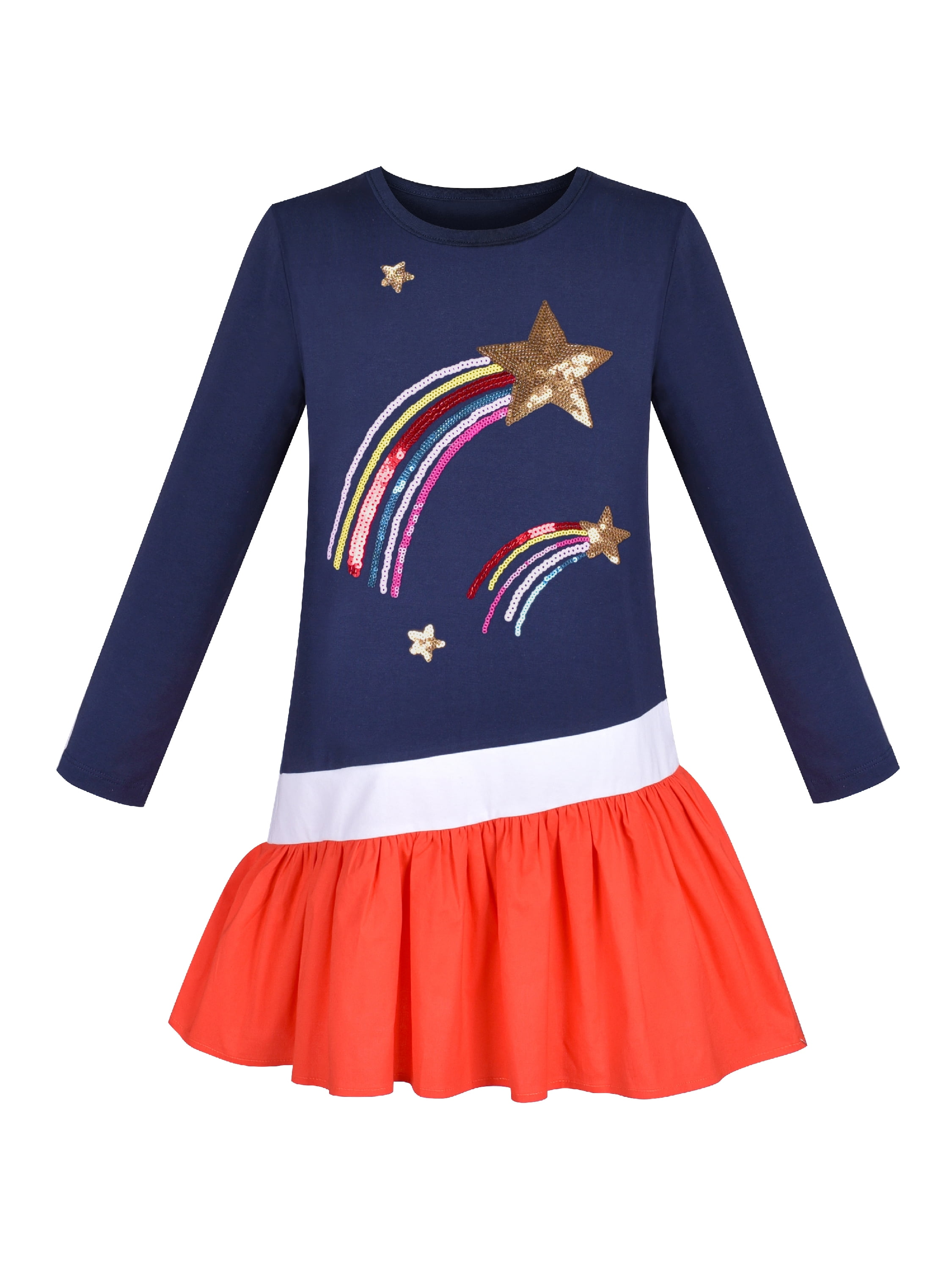 Girls Dress Long Sleeve Sequins Star School Uniform Casual 4 Years ...