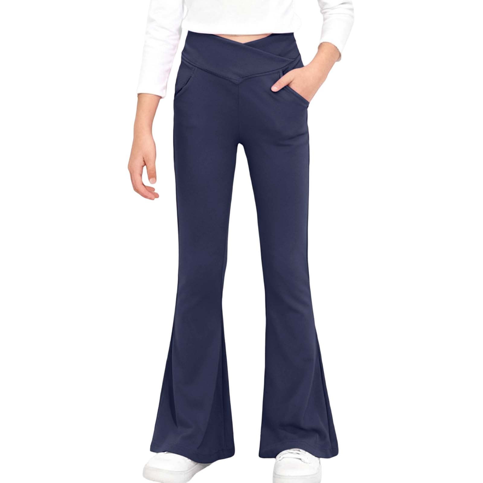Girls Dress Pants School Uniform Pants Elastic High Waisted Flare Bell ...