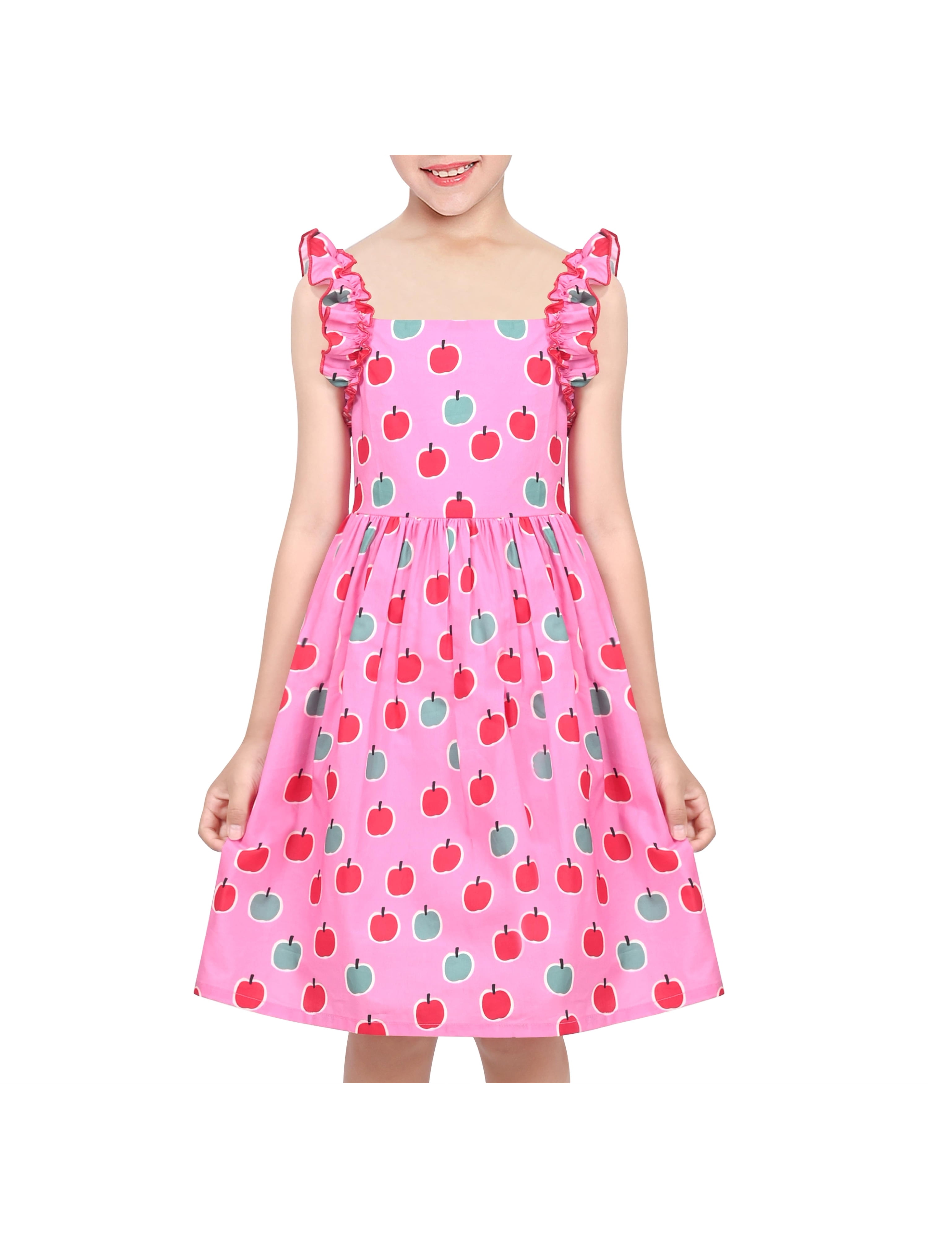 Girls Dress Pink Apple Fruit Printed Back To School Sundress Sleeveless ...