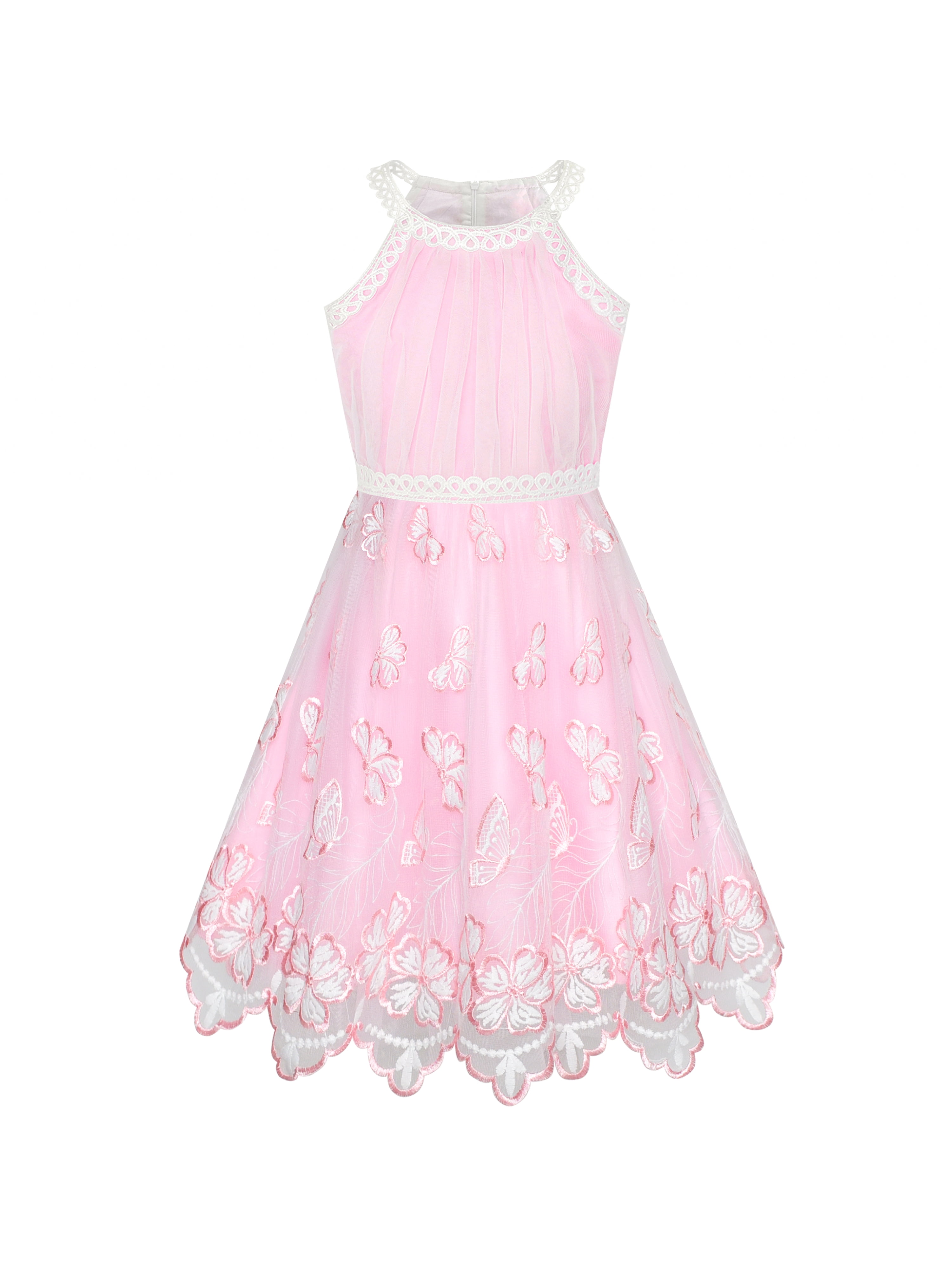 Girls Dress Pink Butterfly Embroidered Halter Dress Party 8 Years ...