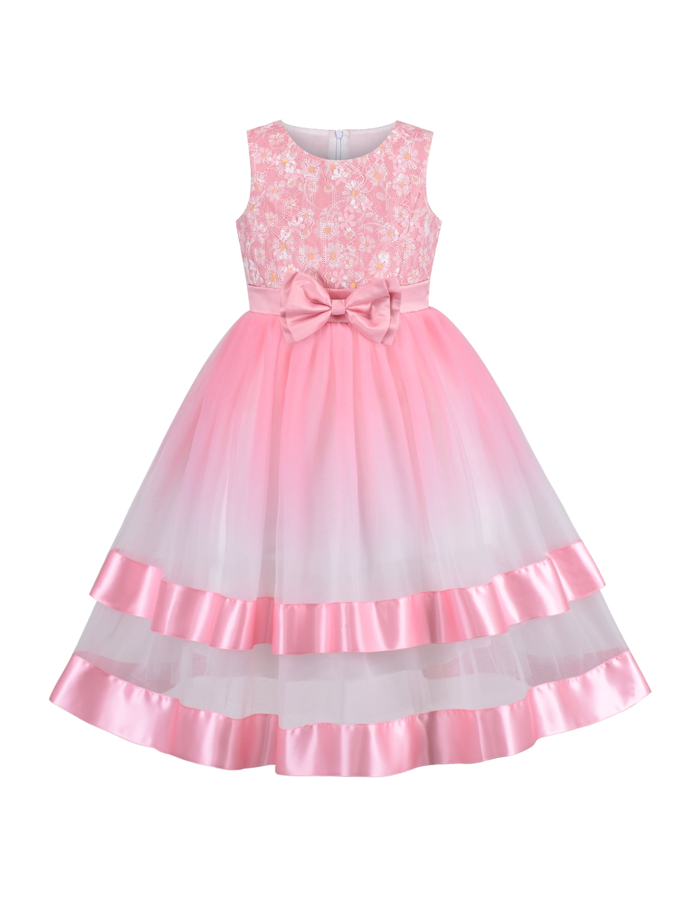 Girls Dress Pink Gradient Color Party Pageant Flower Lace Top ...