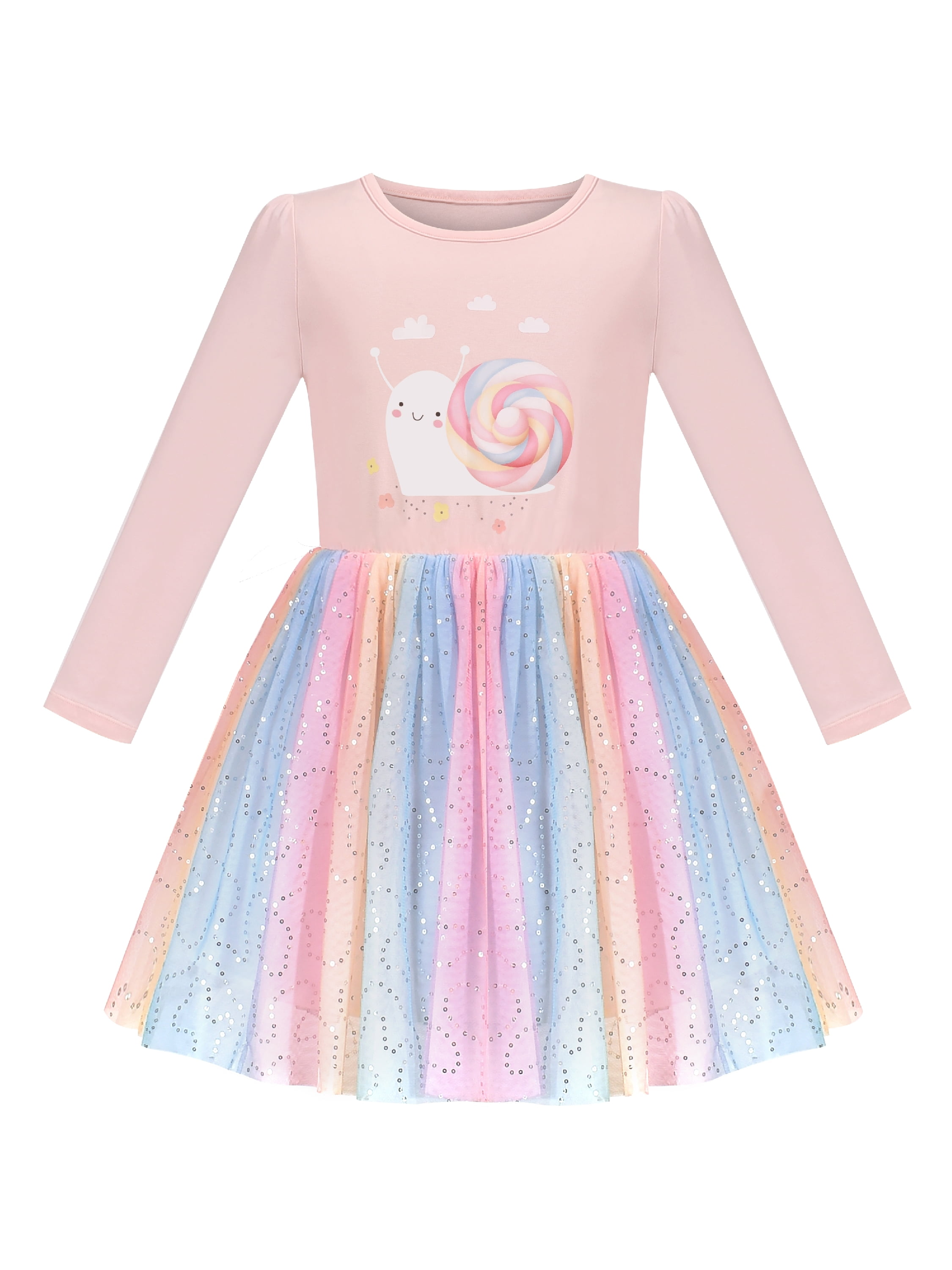 Girls Dress Pink Rainbow Colorful Snail Lollipop Sequin Long Sleeve 7 ...