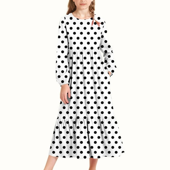 Girls Dress Puff Long Sleeve Cotton Round Neck Kids Casual T-Shirt ...