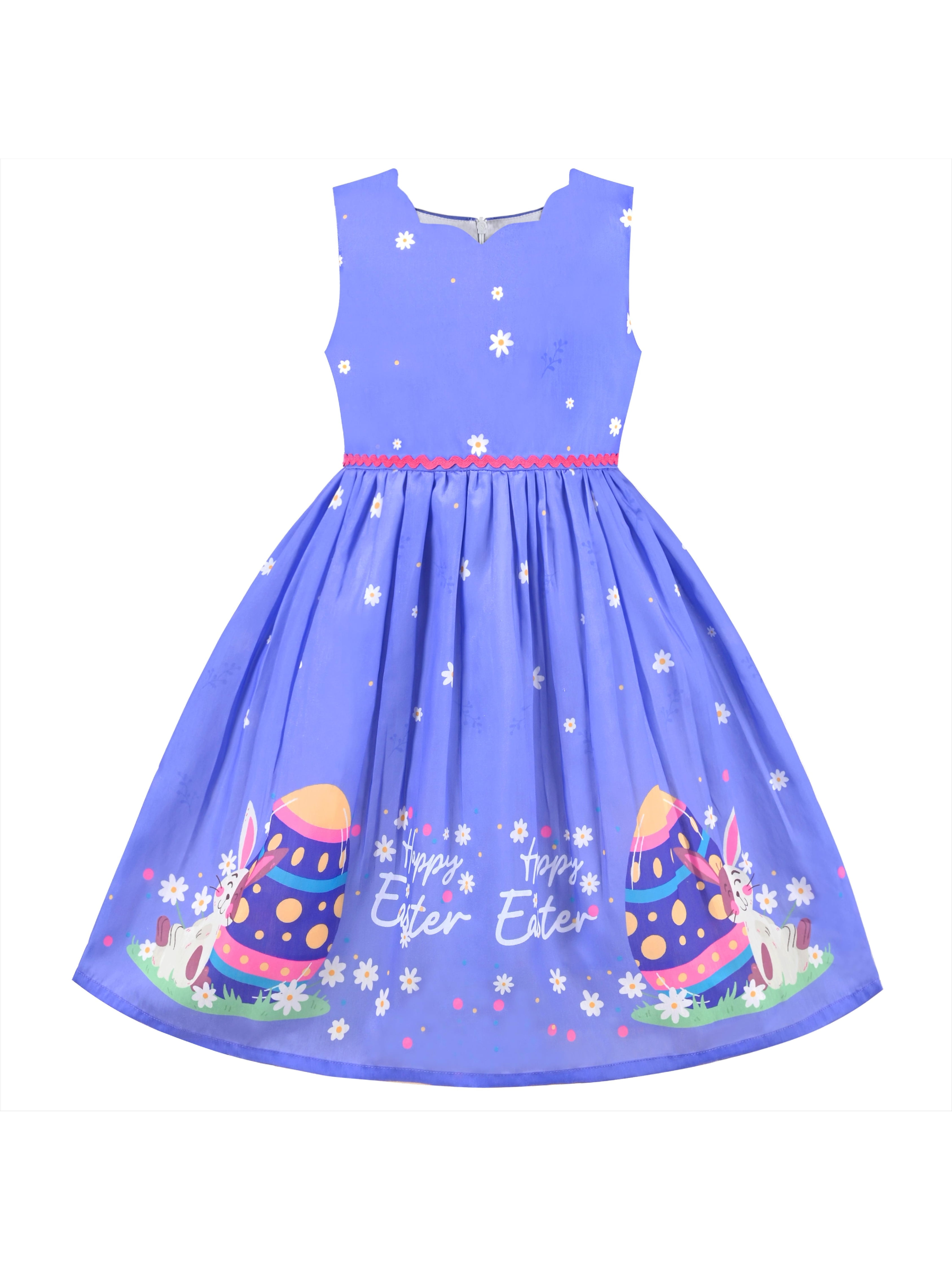 Girls Dress Purple Easter Rabbit Egg Daisy Flower Spring Sundress 8 ...
