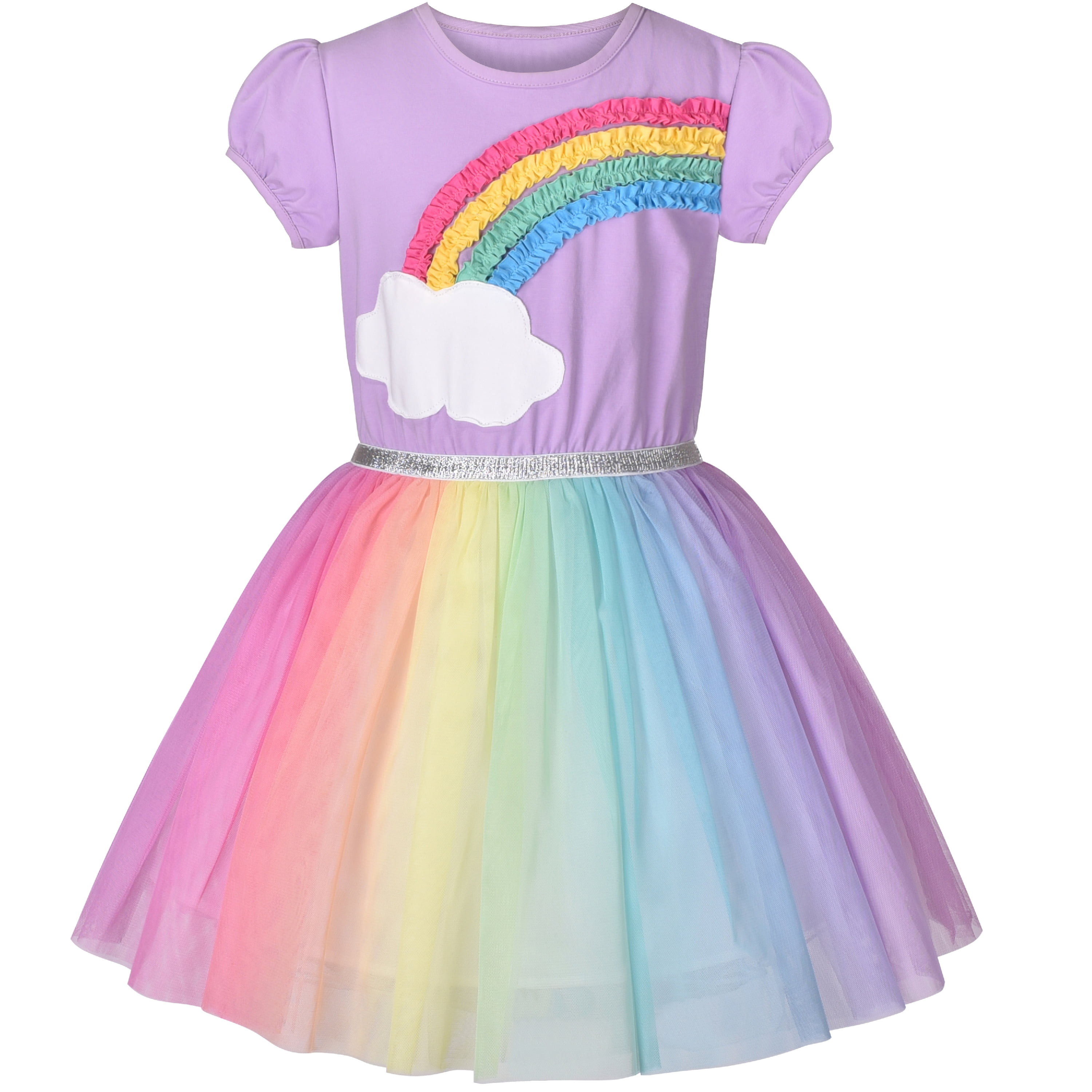 Sunny Fashion Girl's Tulle Formal Short Sleeve Rainbow, Dress (Girl's ...