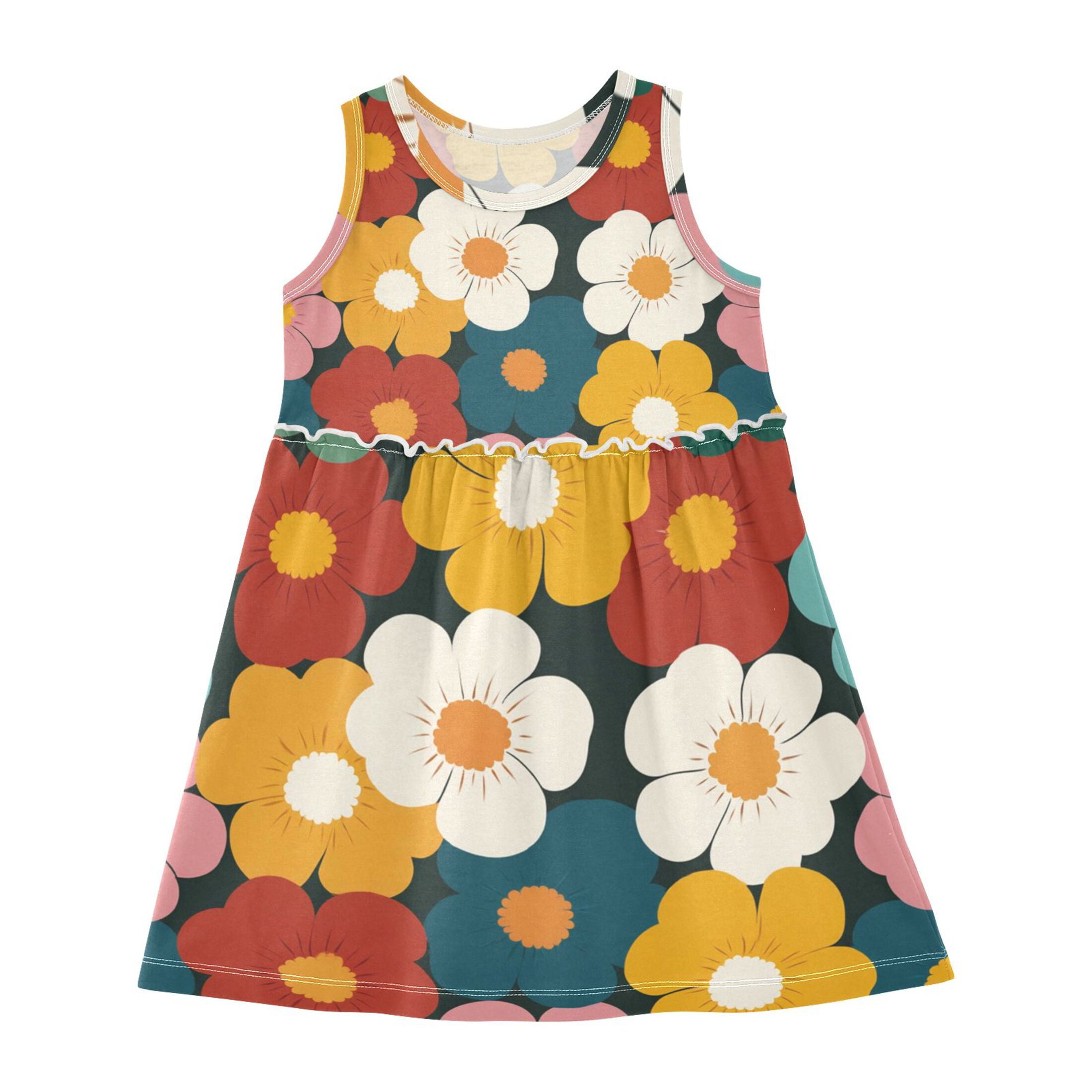 Girls Dress Retro Psychedelic Flowers Sleeveless Dress for Girls Hem A ...