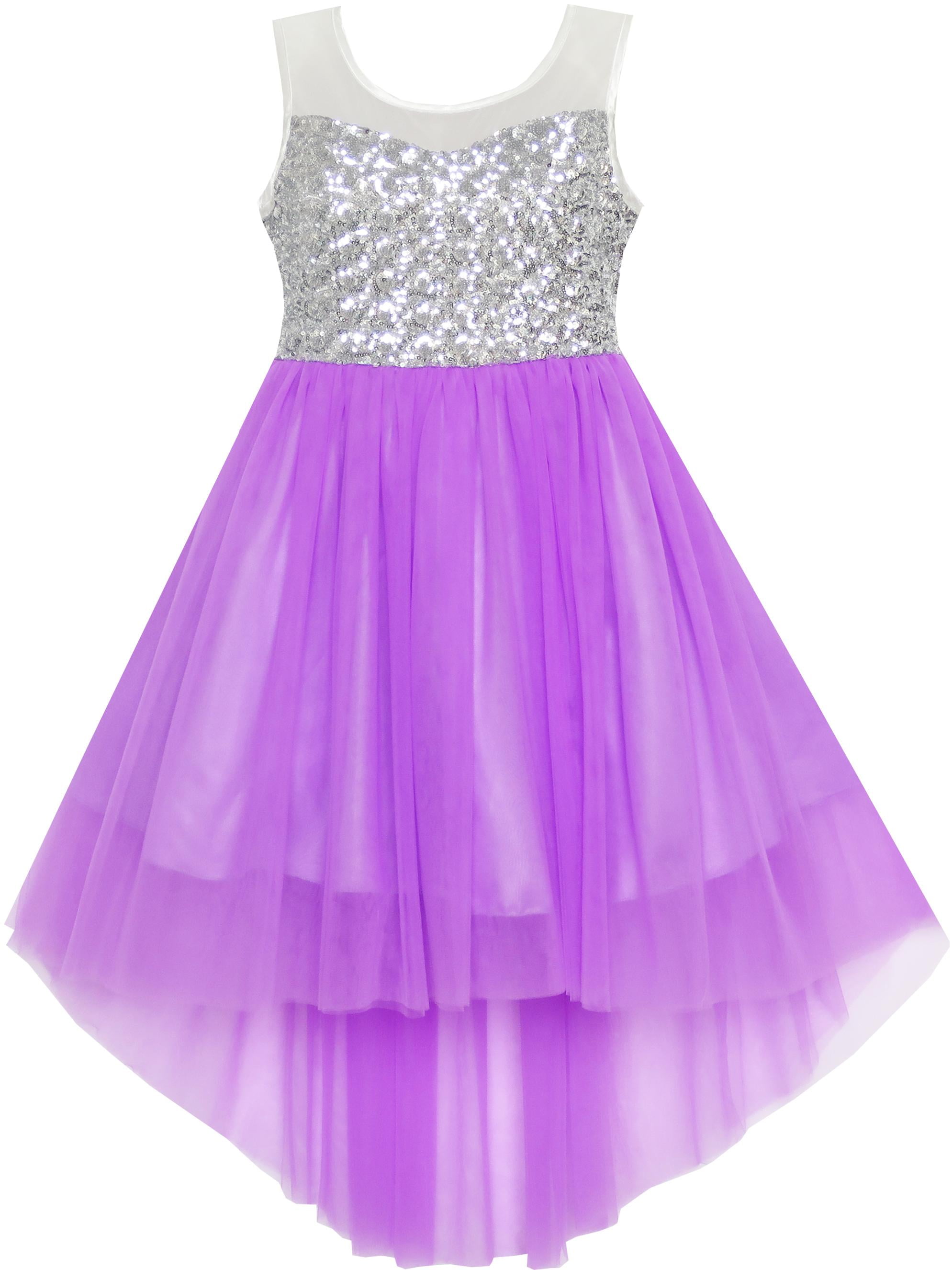 Girls Dress Sequin Mesh Party Wedding Princess Tulle Purple 8 - Walmart.com