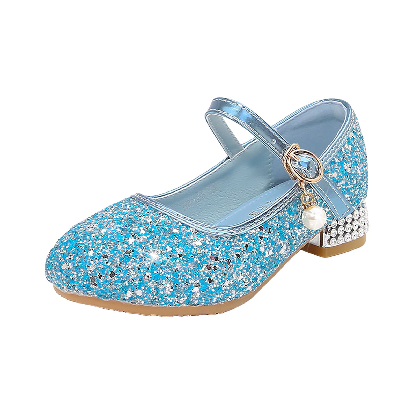Girls Dress Shoes Low Heel Princess Flats Flower Wedding Party Glitter ...