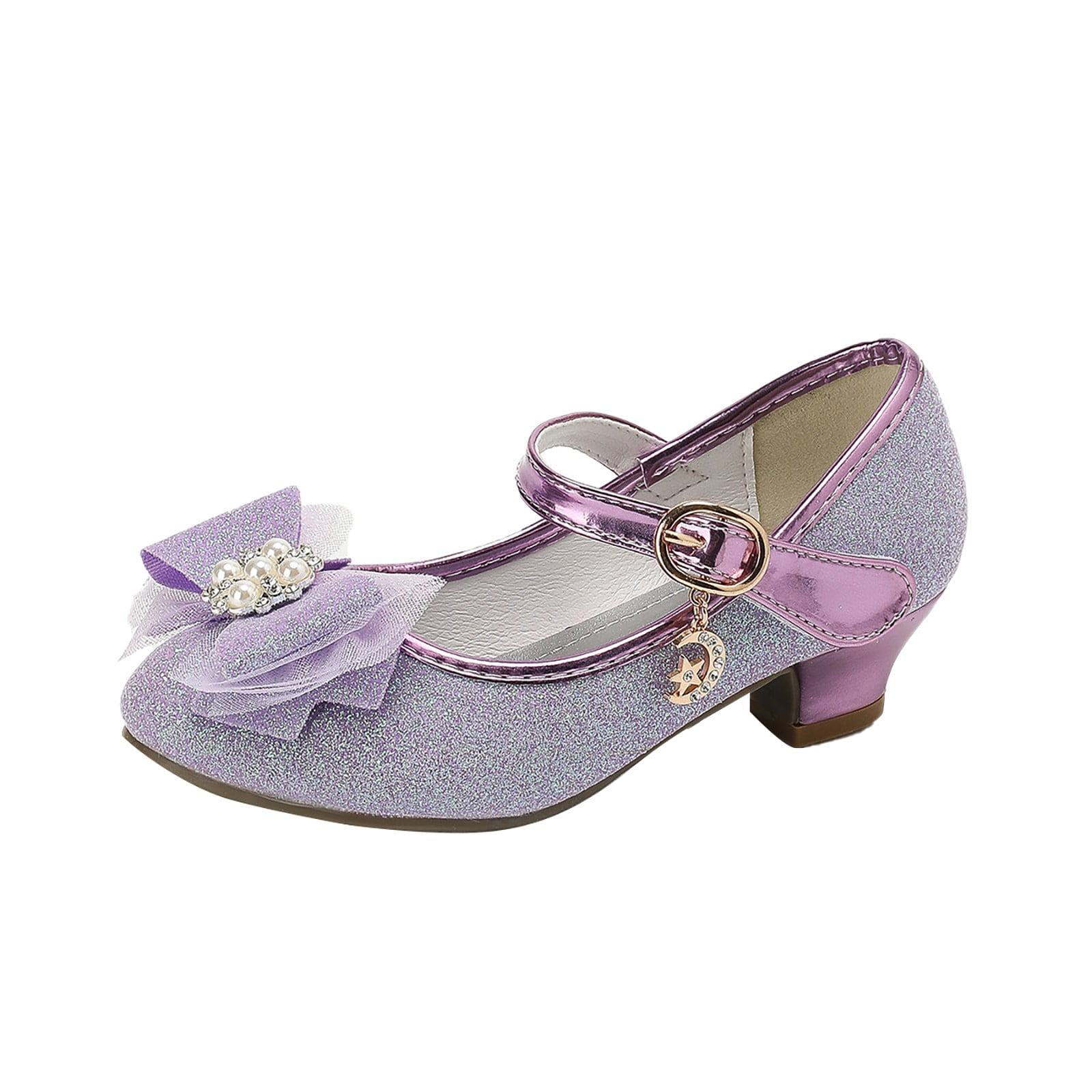 Girls Dress Shoes Low Heel Princess Flats Flower Wedding Party Glitter ...