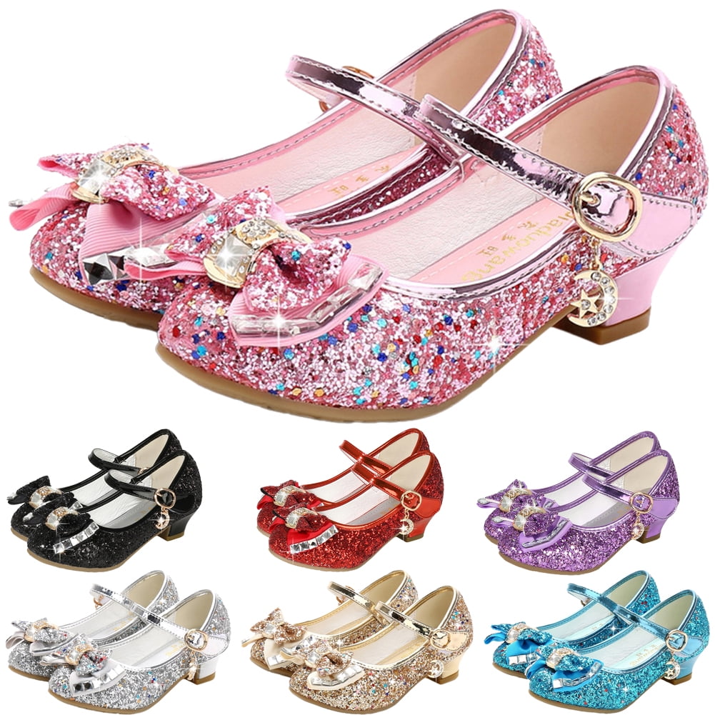 Girls Dress Shoes Mary Jane Wedding Party Shoes Glitter Bridesmaids ...
