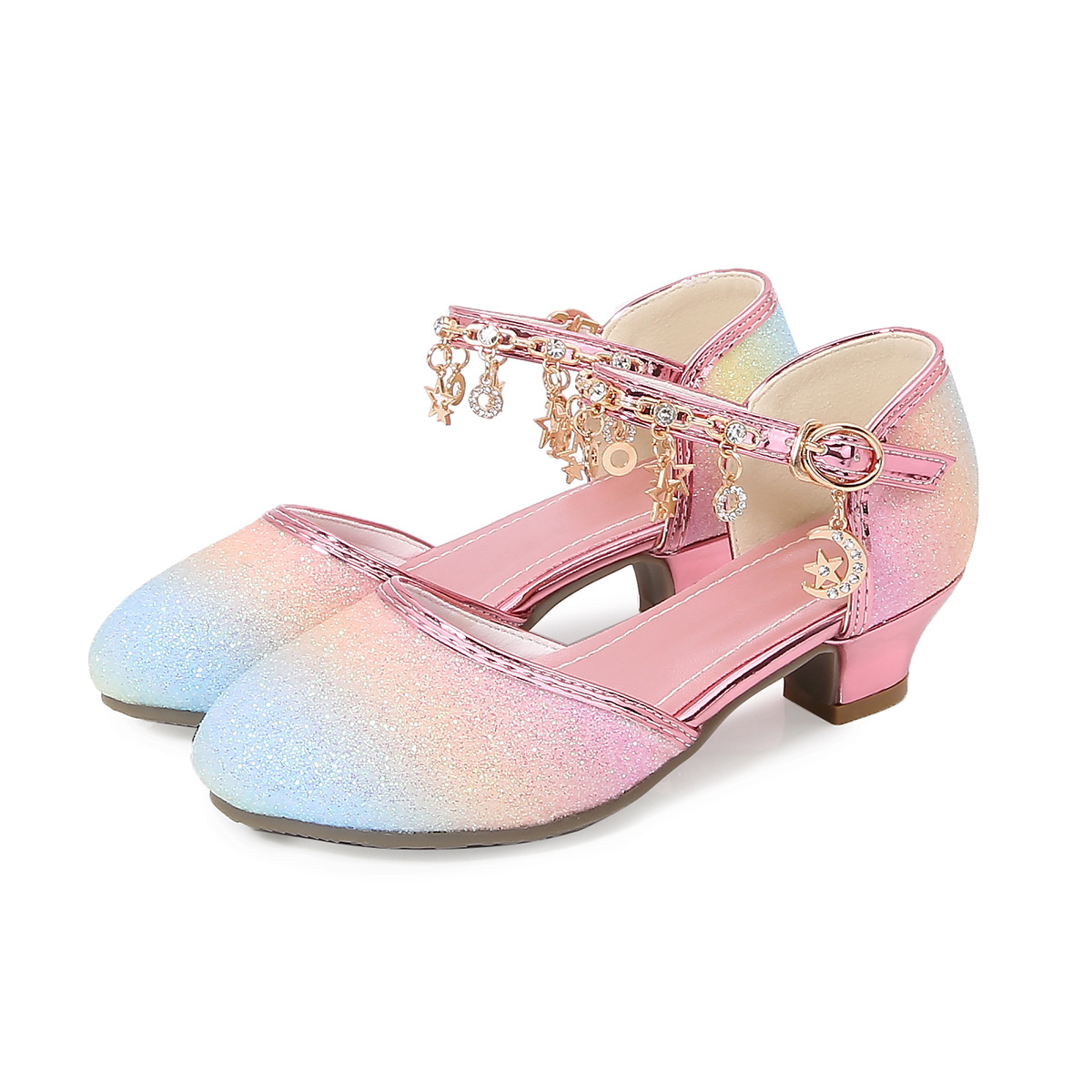Girls Dress Shoes Princess Crystal High Heels Closed Toe Party Wedding ...