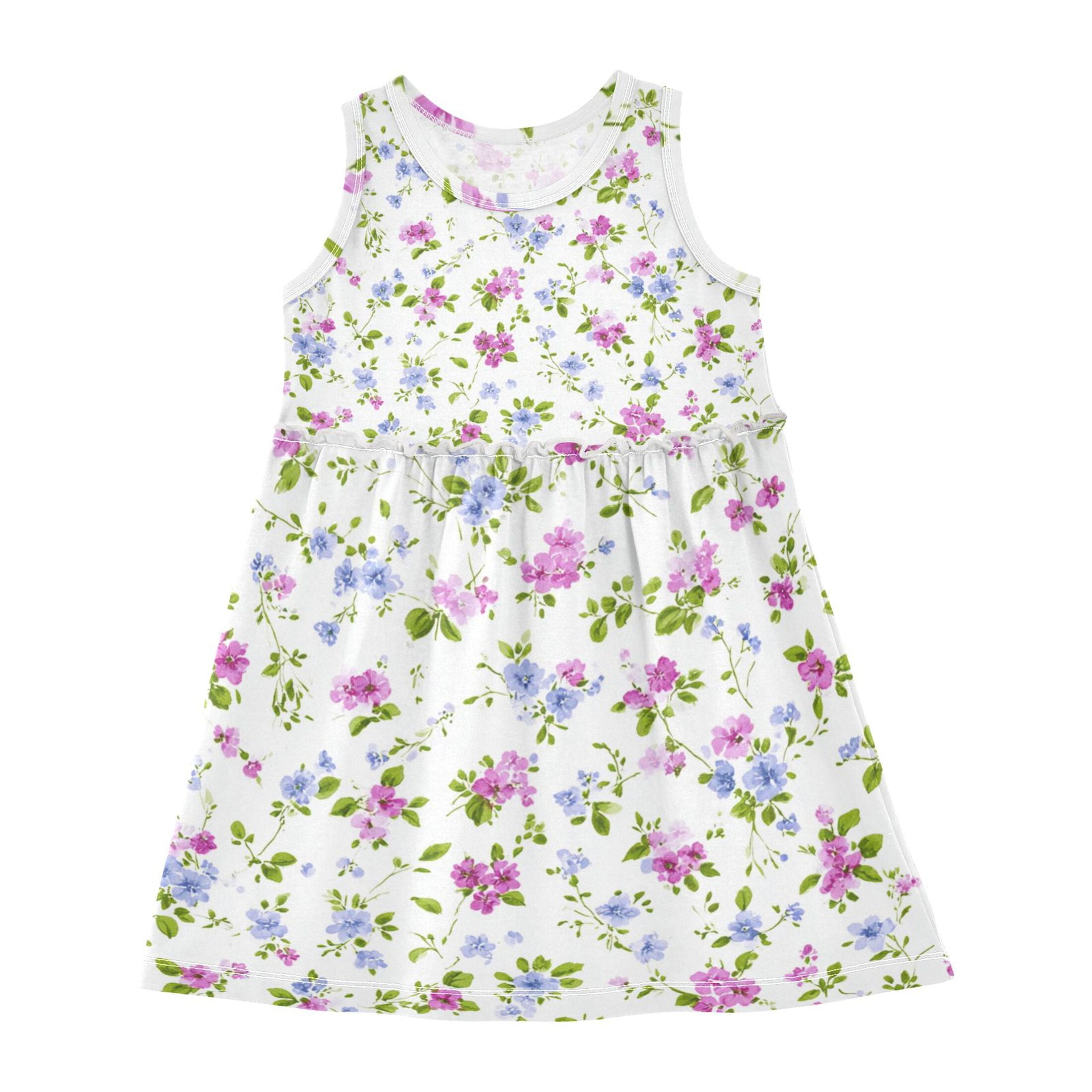 Girls Dress Soft Little Flowers Sleeveless Dress for Girls Hem A-Line ...