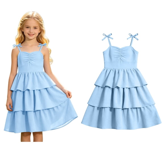 Girls Dress Spaghetti Strap Ruffle Flared Girls Flowy Dress Girl ...