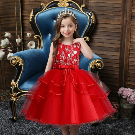 Girls Dress Spring Summer Flower Print Sleeveless Bow Tie Party ...