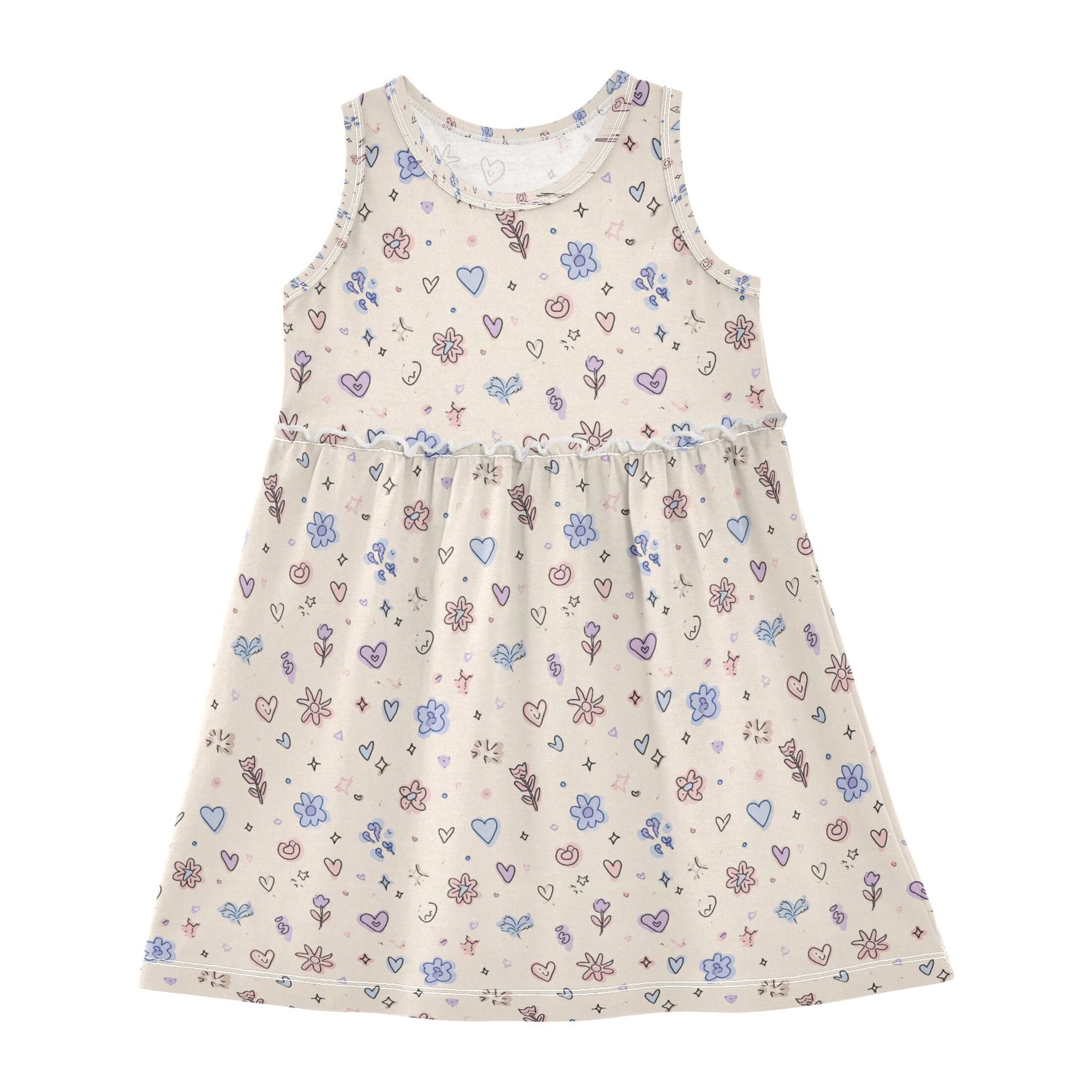 Girls Dress Star Flowers Sleeveless Dress for Girls Hem A-Line Casual ...