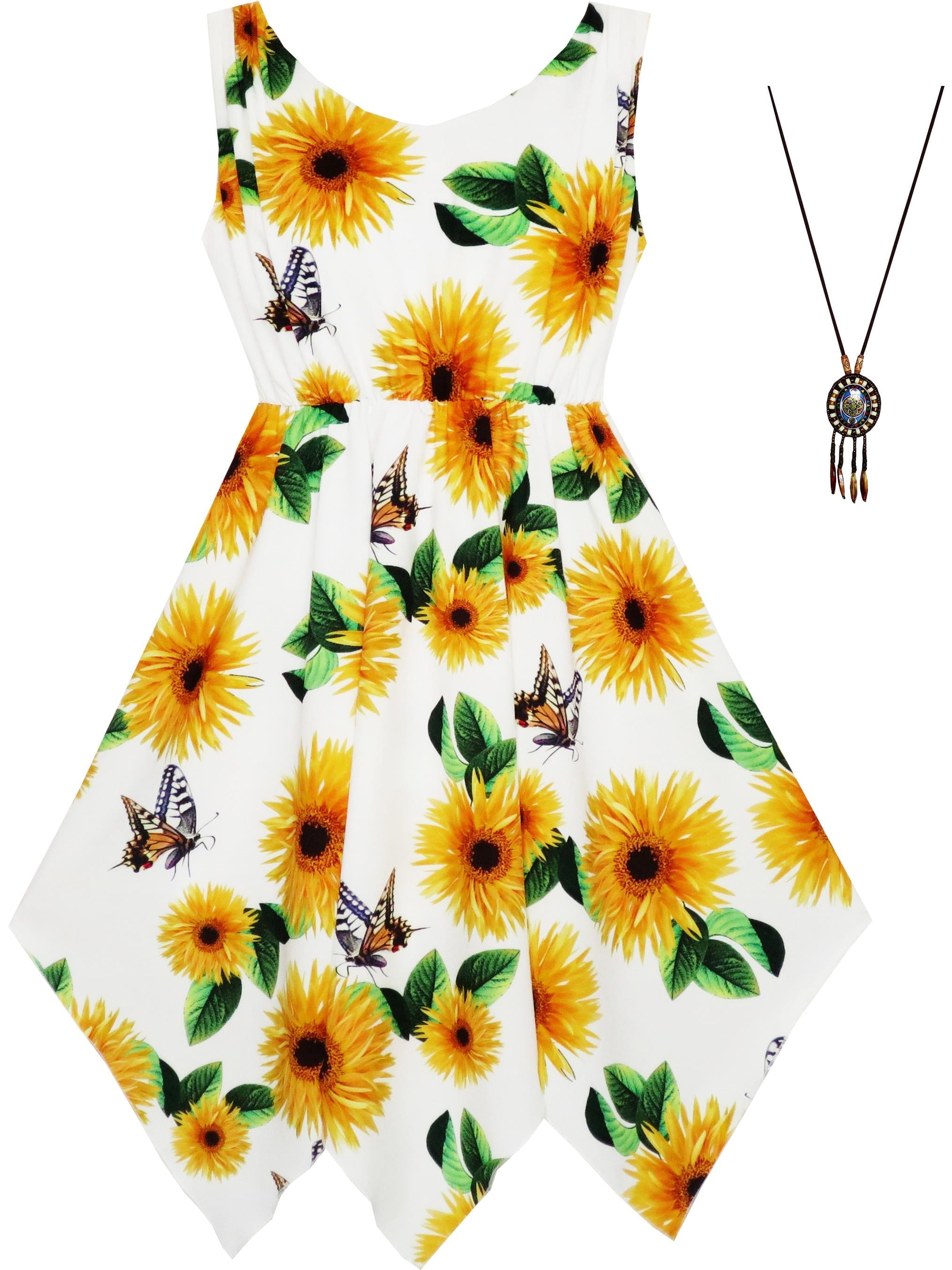Sunny Fashion Girls' Sunflower Butterfly Dress, Hanky Hem, Party Beach ...