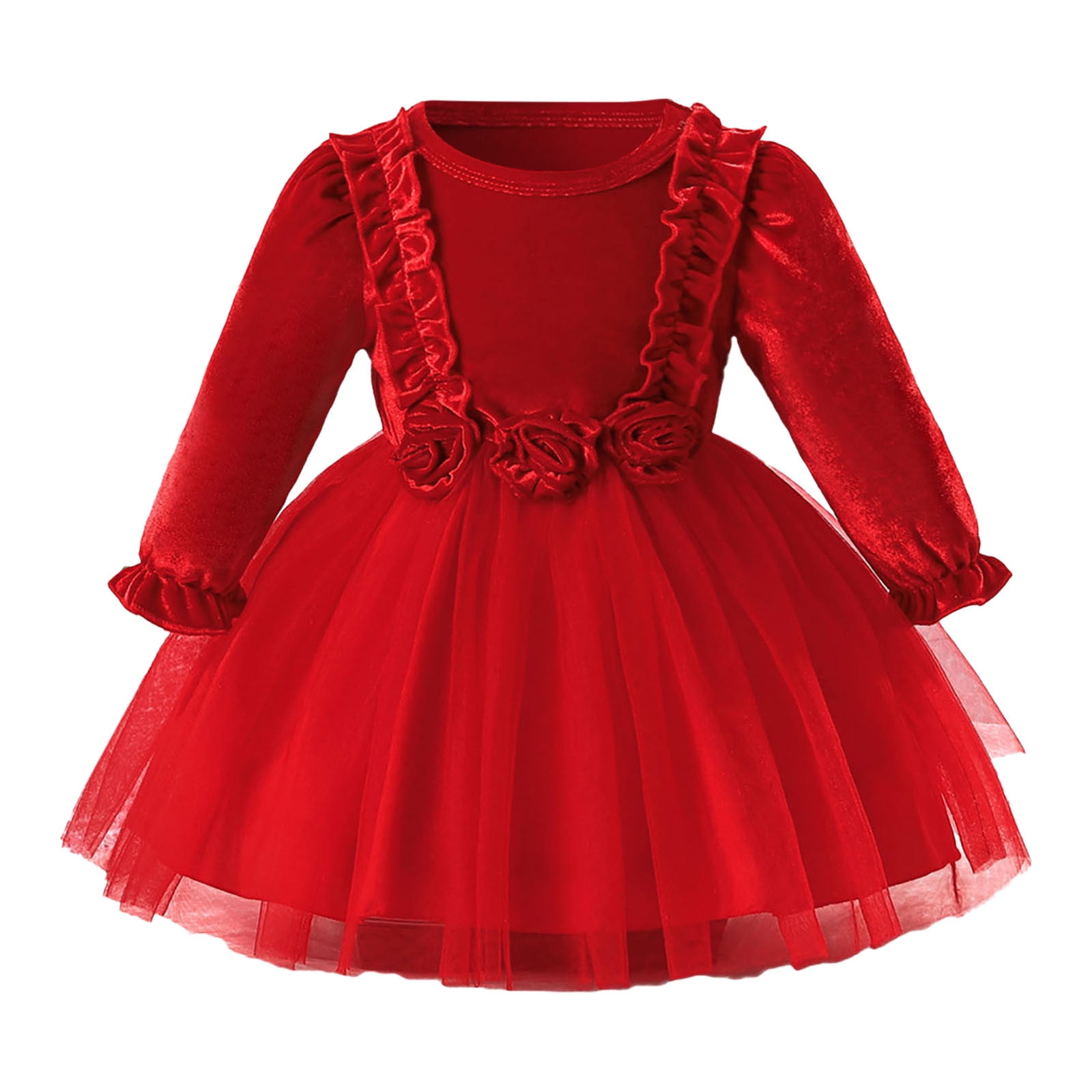 Girls Dress Toddler Children Girls Long Sleeve Flowers Lace Dresses ...