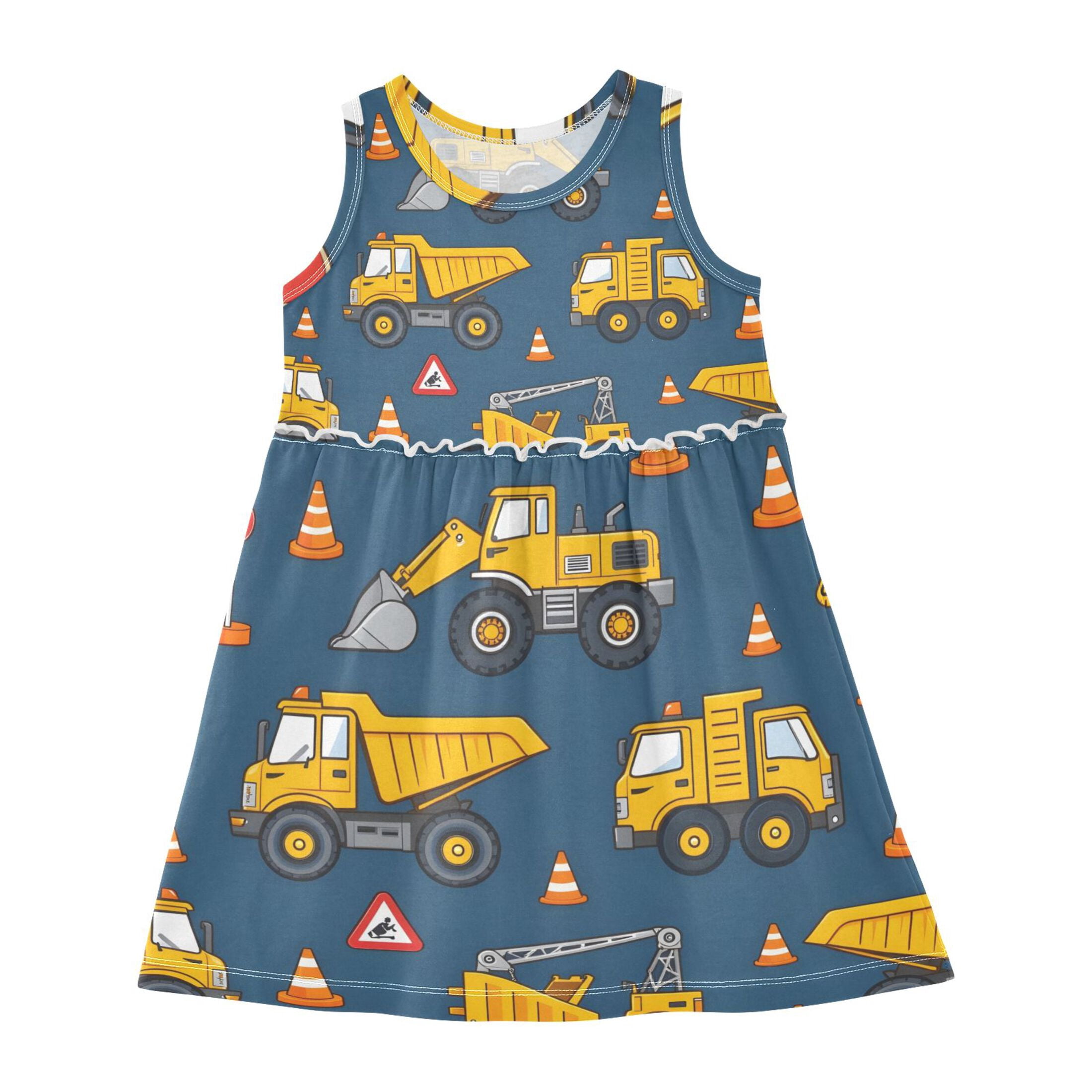Girls Dress Truck and Roadblock Yellow Sleeveless Dress for Girls Hem A ...