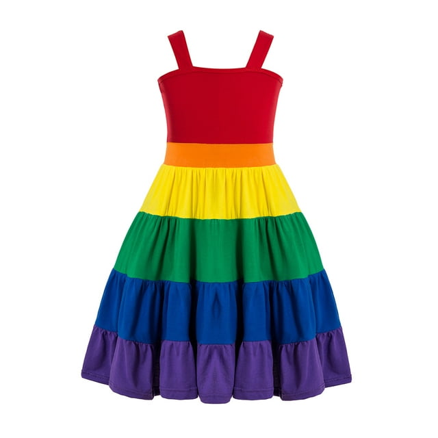Girls Dress Up Rainbow of Colours Costume for Kids Multicolored Rainbow ...