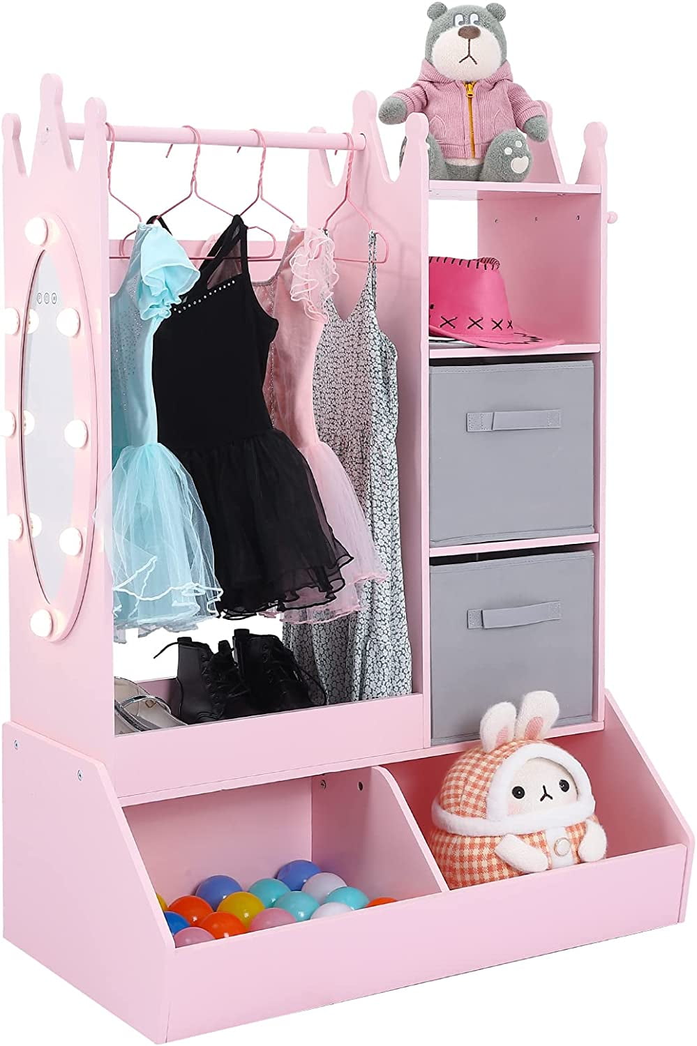 Girls' Dress up Storage, Light & Mirror, Kids Clothing Rack with ...