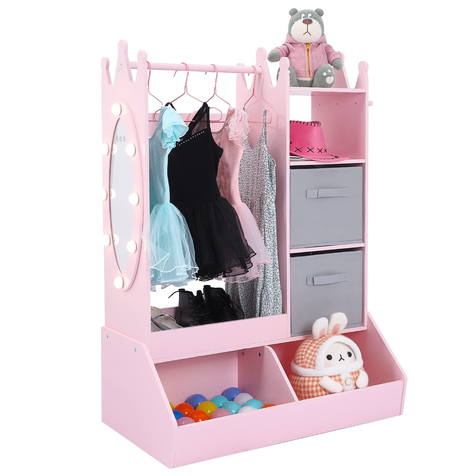 Girls' Dress up Storage with Light & Mirror, Kids Clothing Rack with ...