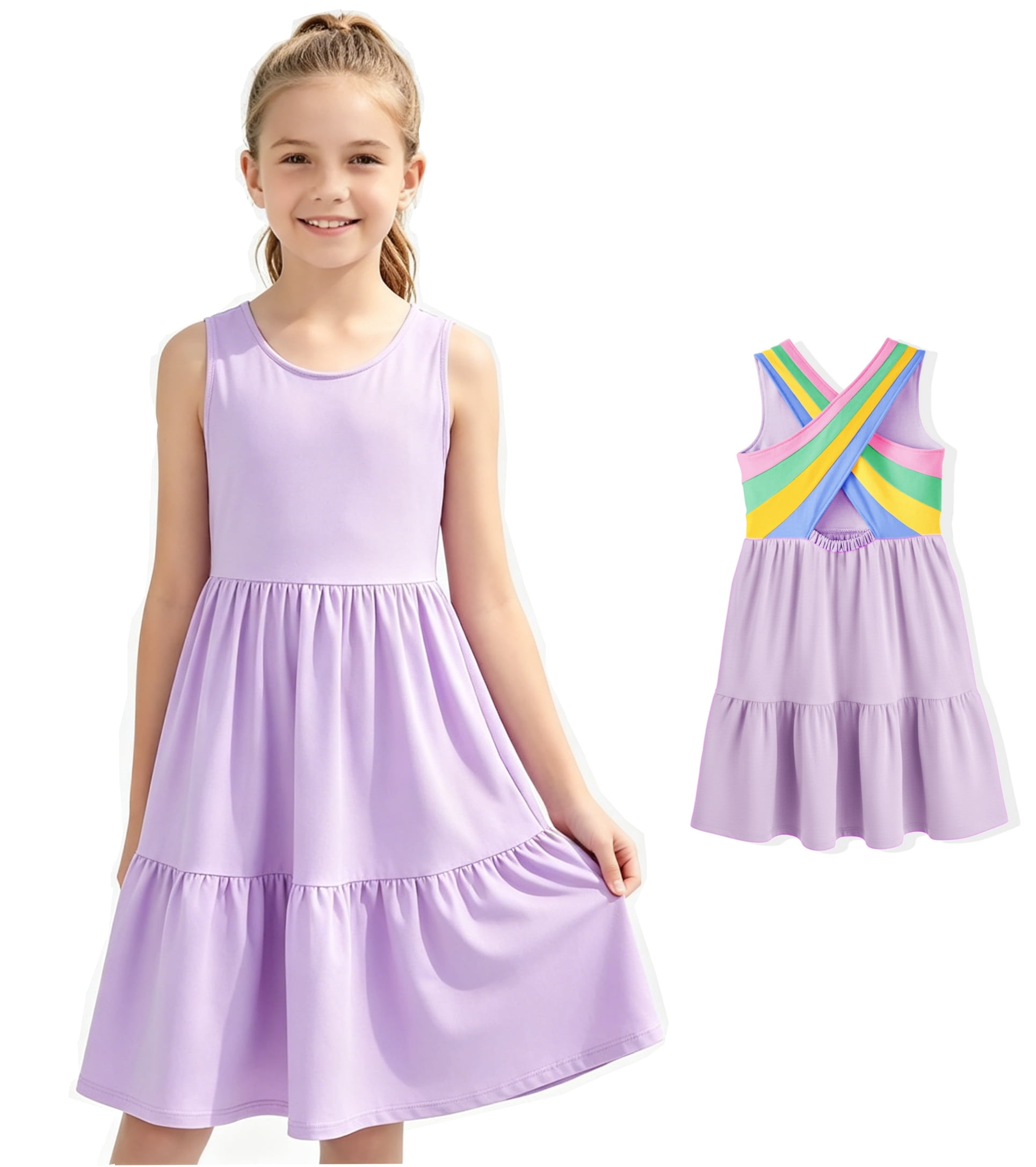 Aideaone Girls Dresses Athletic Sleeveless Kids Summer Sundress with ...