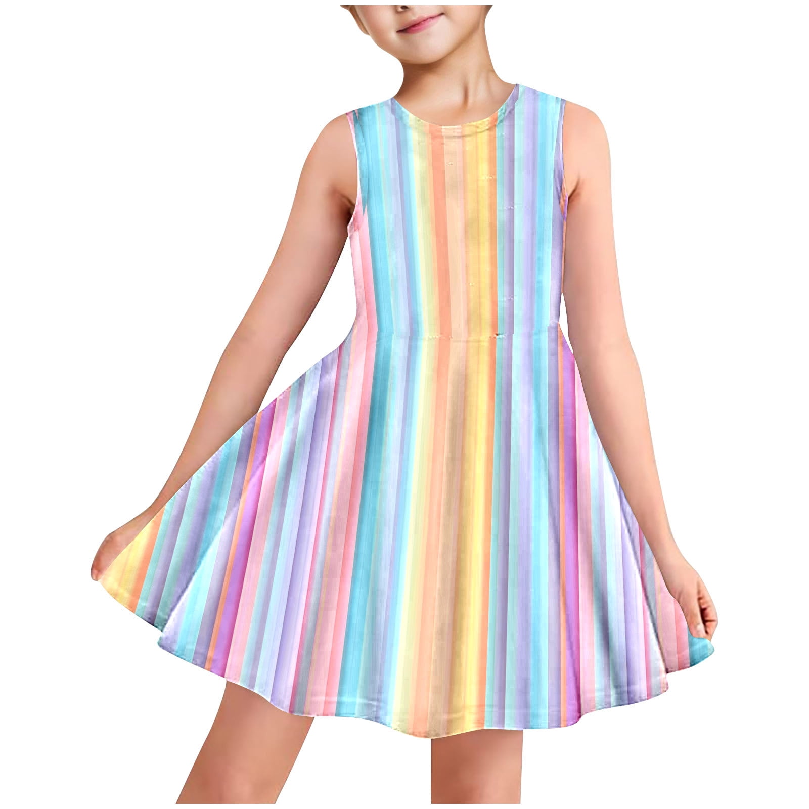 Girls Dresses 10-12 Casual Summer Sleeveless Crewneck A Line Dress ...