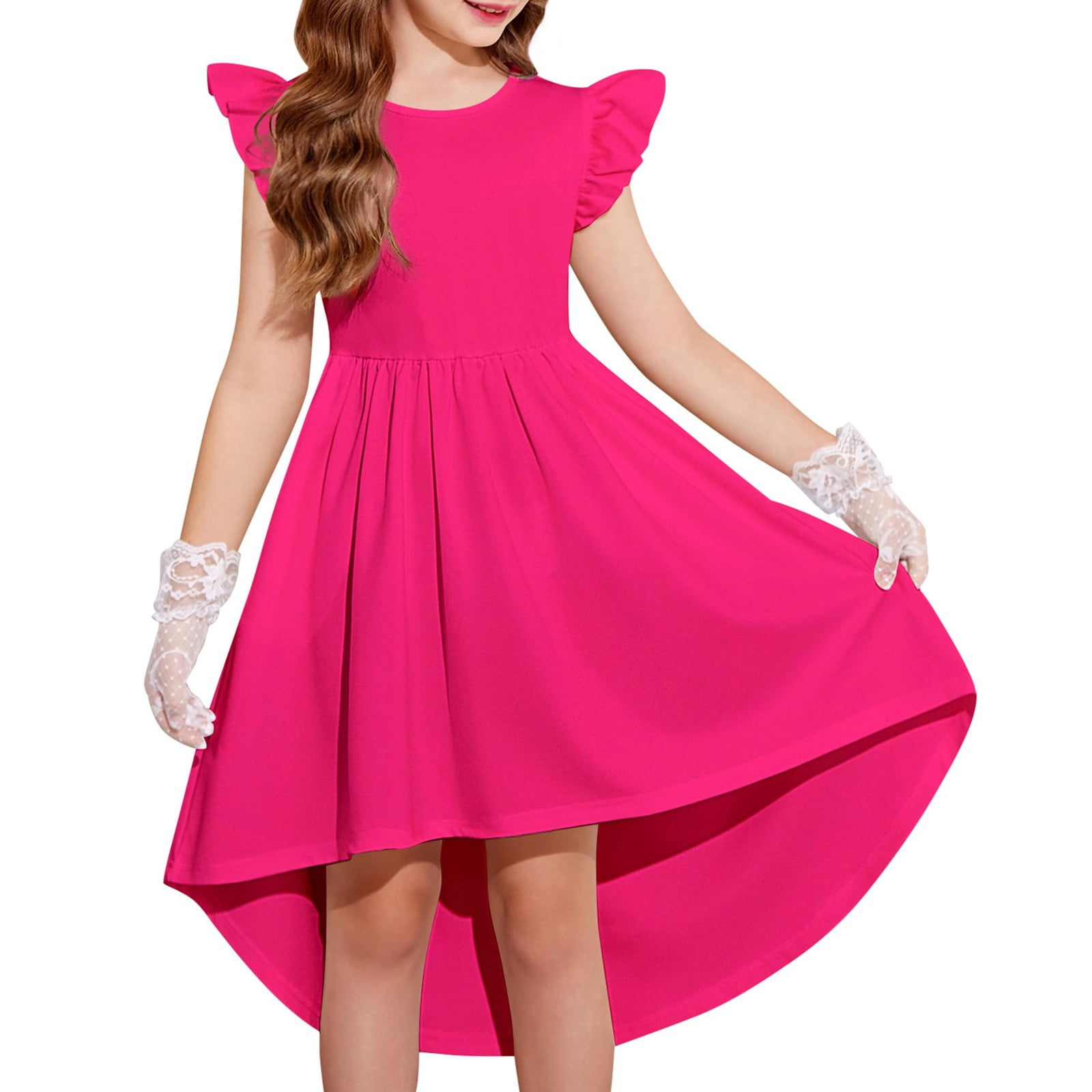 Girls Dresses 8-10 Girls' Summer Party Dress Flared Sleeve High-Low ...