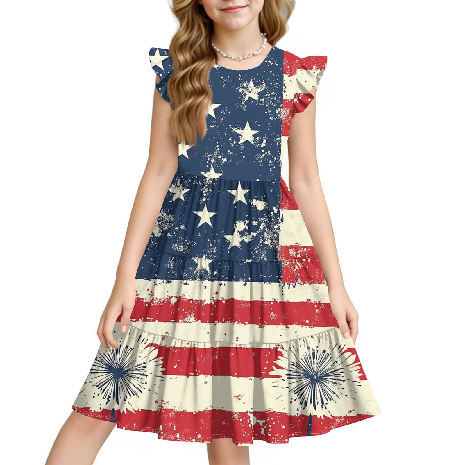 Girls Dresses American Flag Dresses Flutter Sleeve Independence Day ...