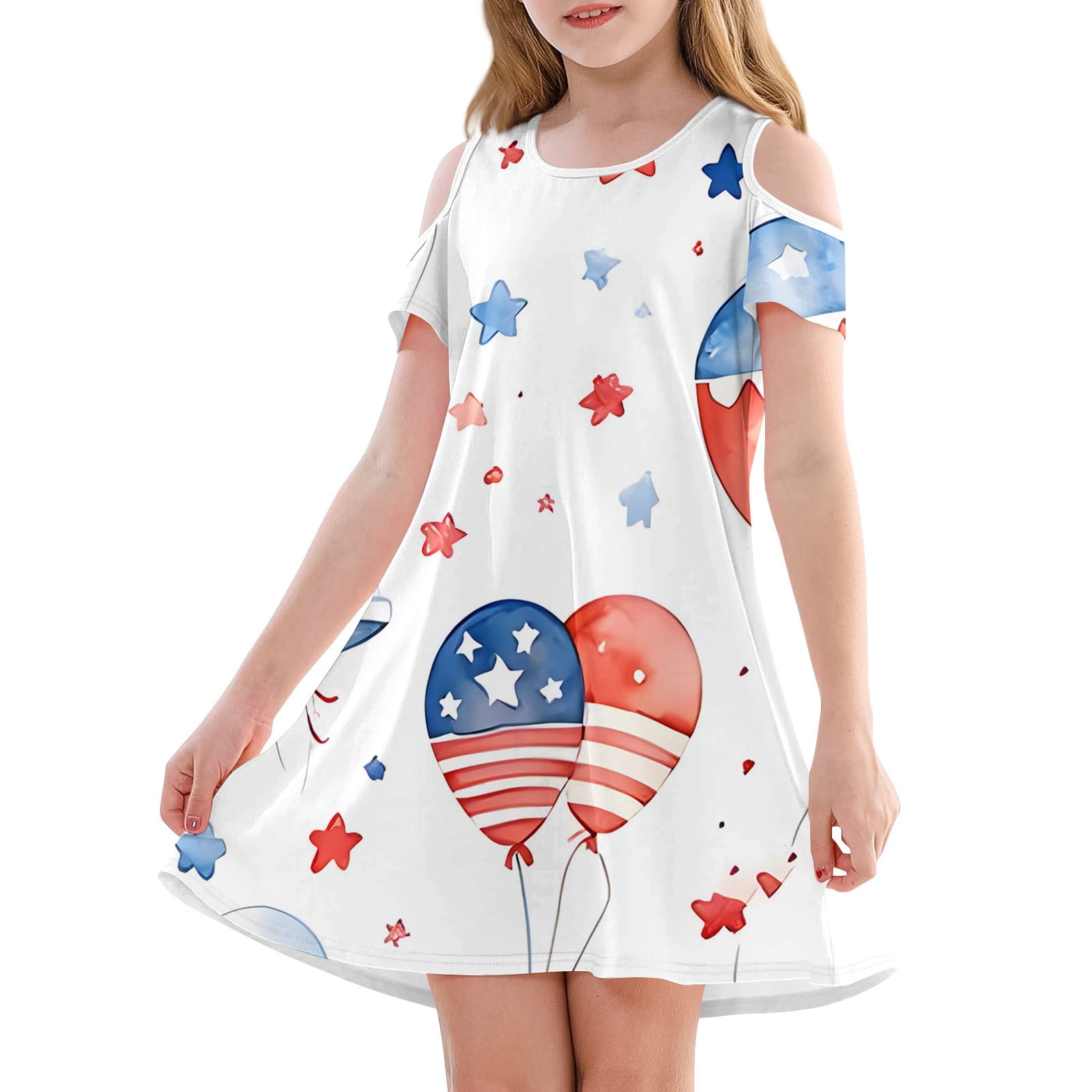 Girls Dresses American Flag Dresses Patriotic Cold Shoulder ...