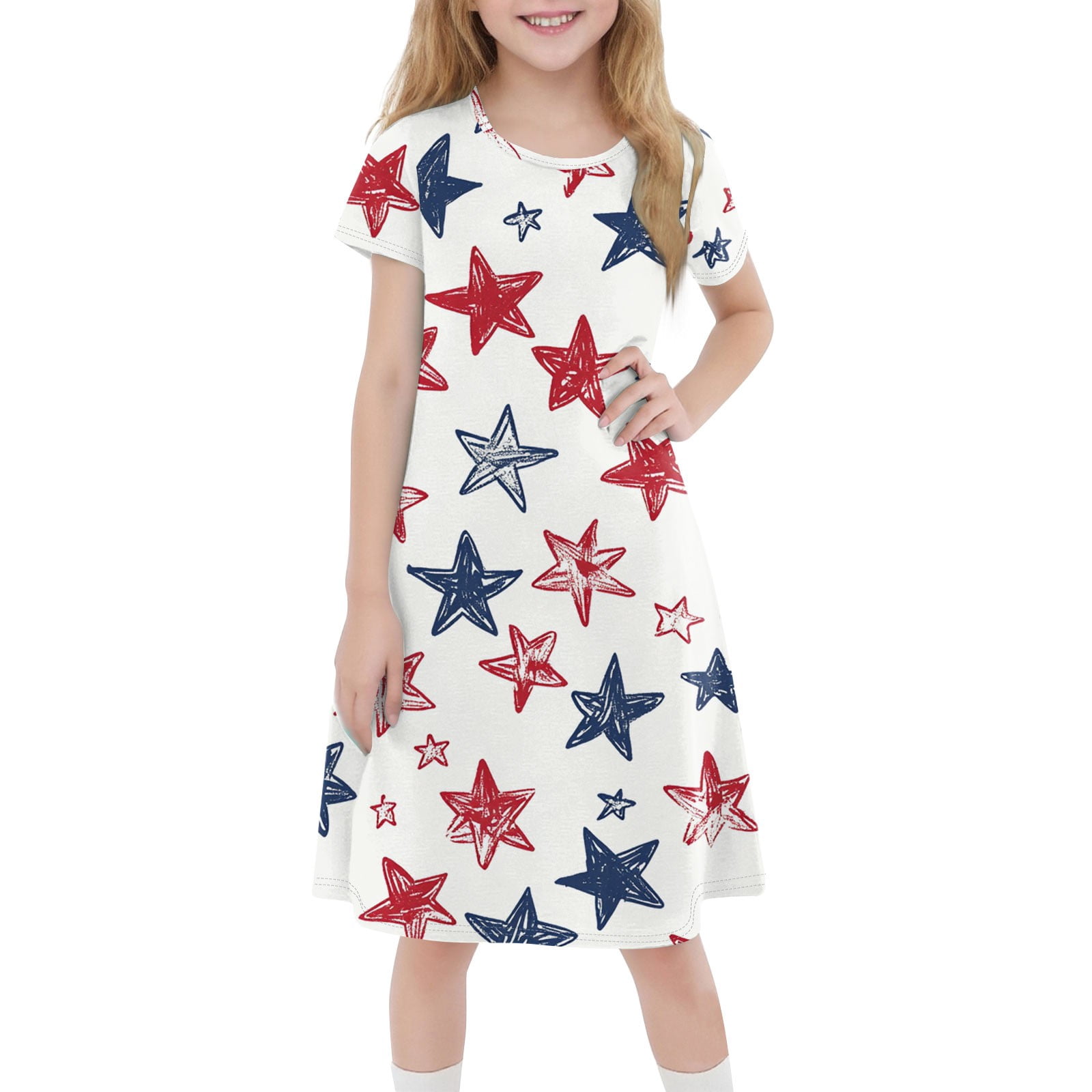 Girls Dresses American Flag Dresses Patriotic Short Sleeve Independence ...