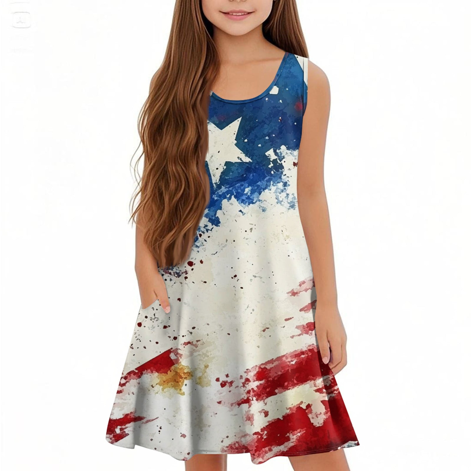 Girls Dresses American Flag Dresses Patriotic Sleeveless Independence ...