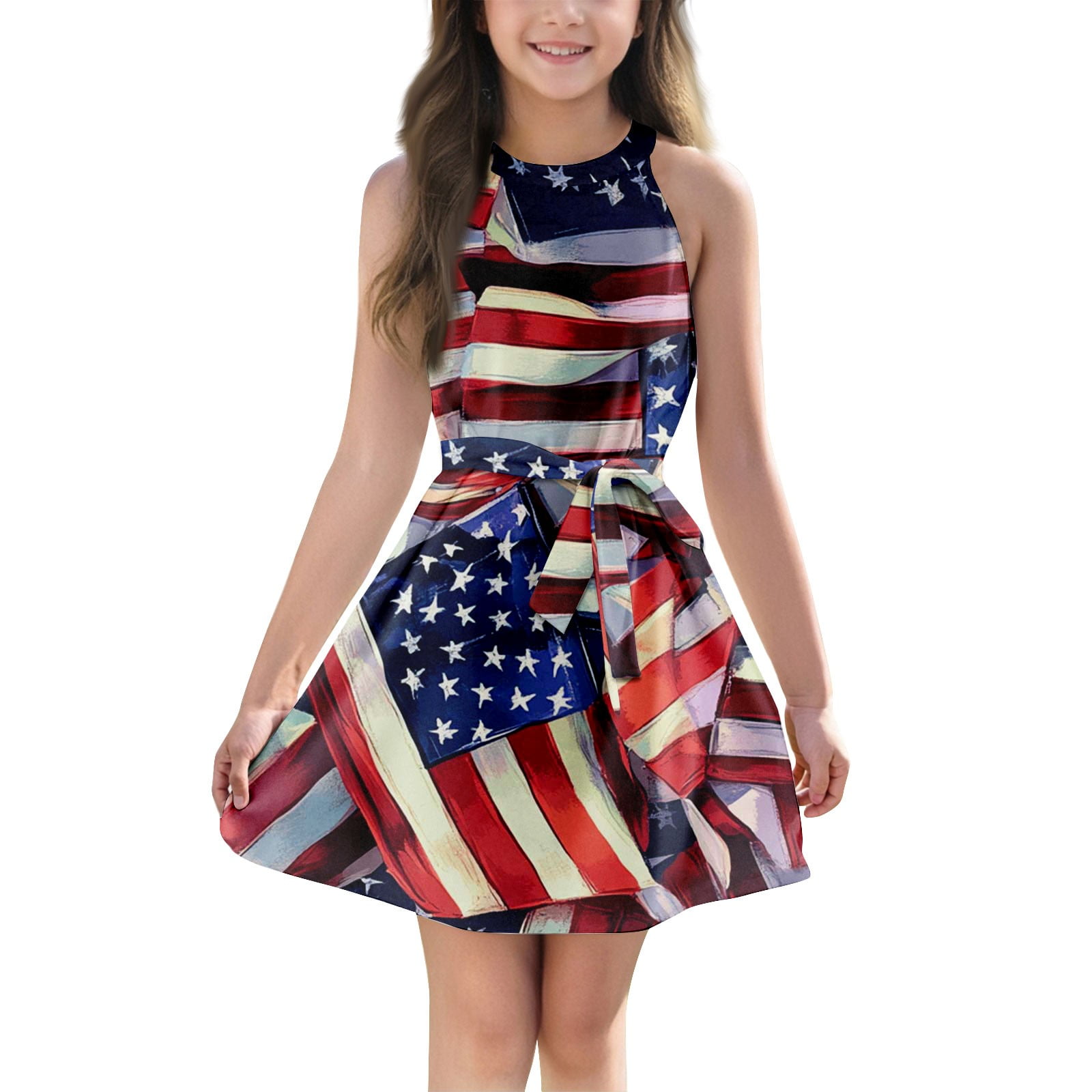 Girls Dresses American Flag Dresses Patriotic Stars Striped Halter ...