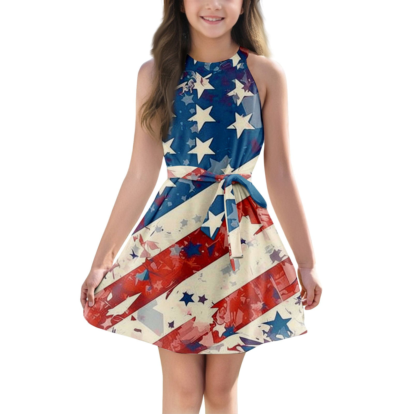 Girls Dresses American Flag Dresses Patriotic Stars Striped Halter ...