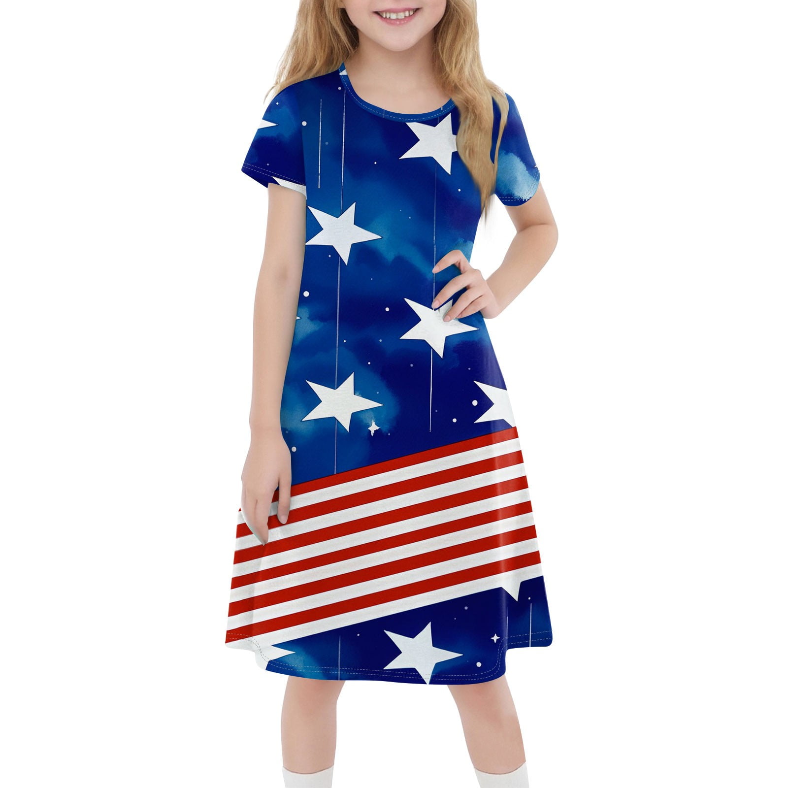 Girls Dresses American Flag Dresses Patriotic Stars Striped Short ...