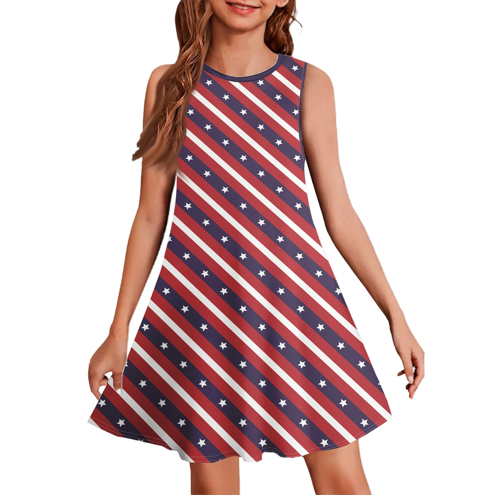 Girls Dresses American Flag Dresses Patriotic Stars Striped Sleeveless ...