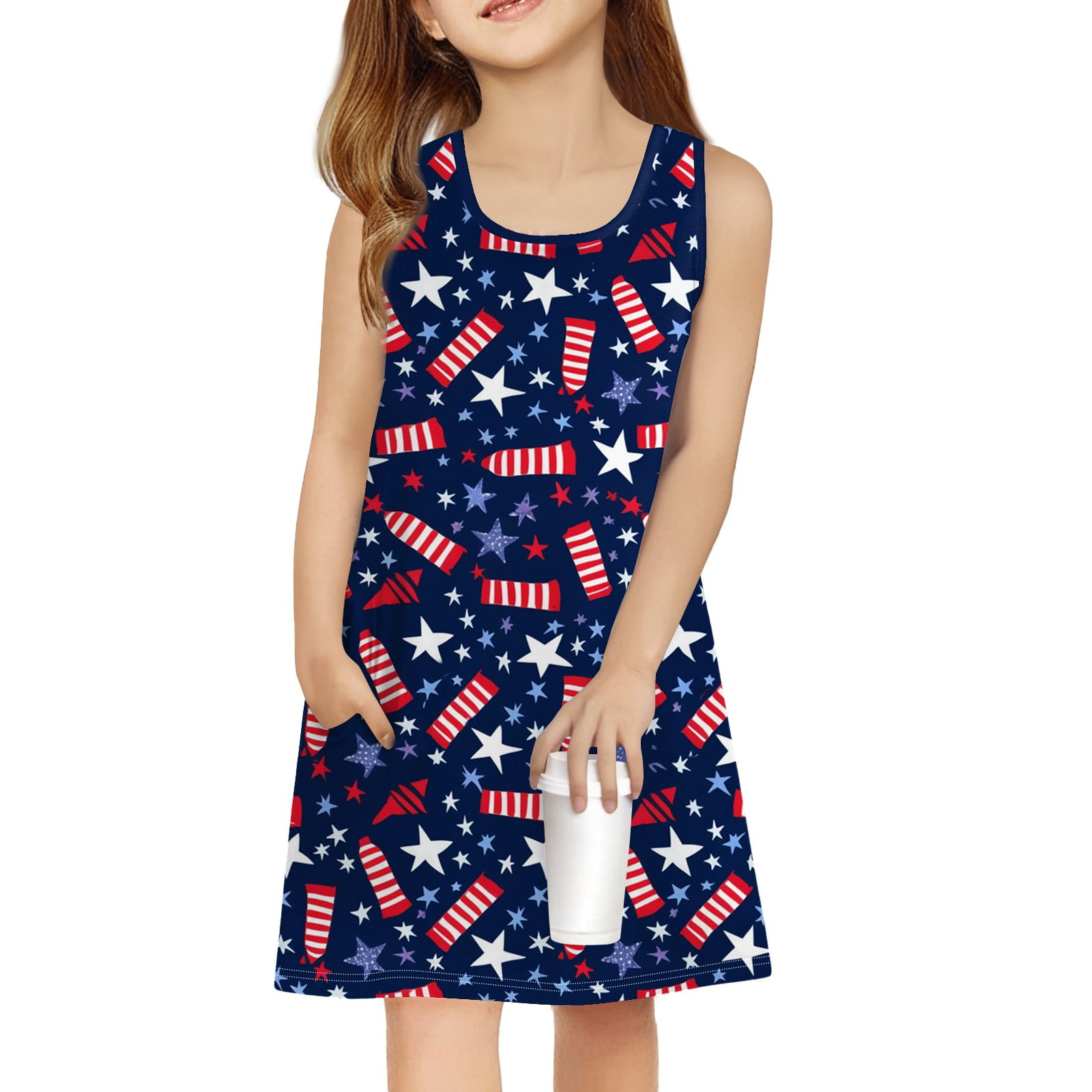 Girls Dresses American Flag Dresses Patriotic Stars Striped Sleeveless ...