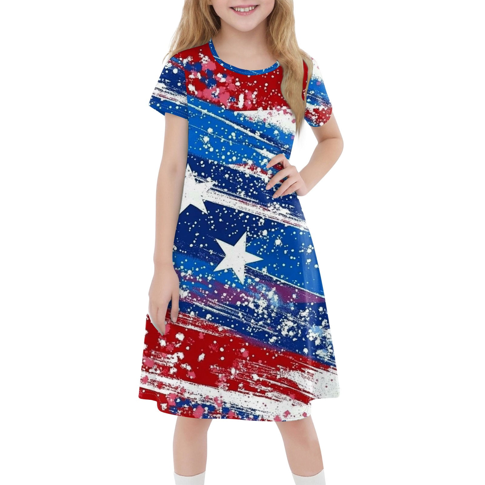 Girls Dresses American Flag Dresses Short Sleeve Independence Day ...