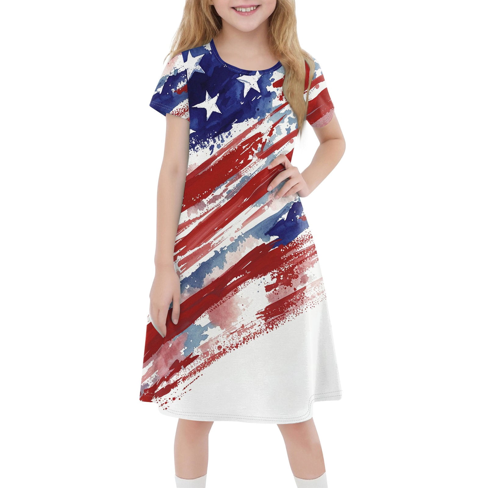 Girls Dresses American Flag Dresses Size 10-12 Stars Striped Short ...