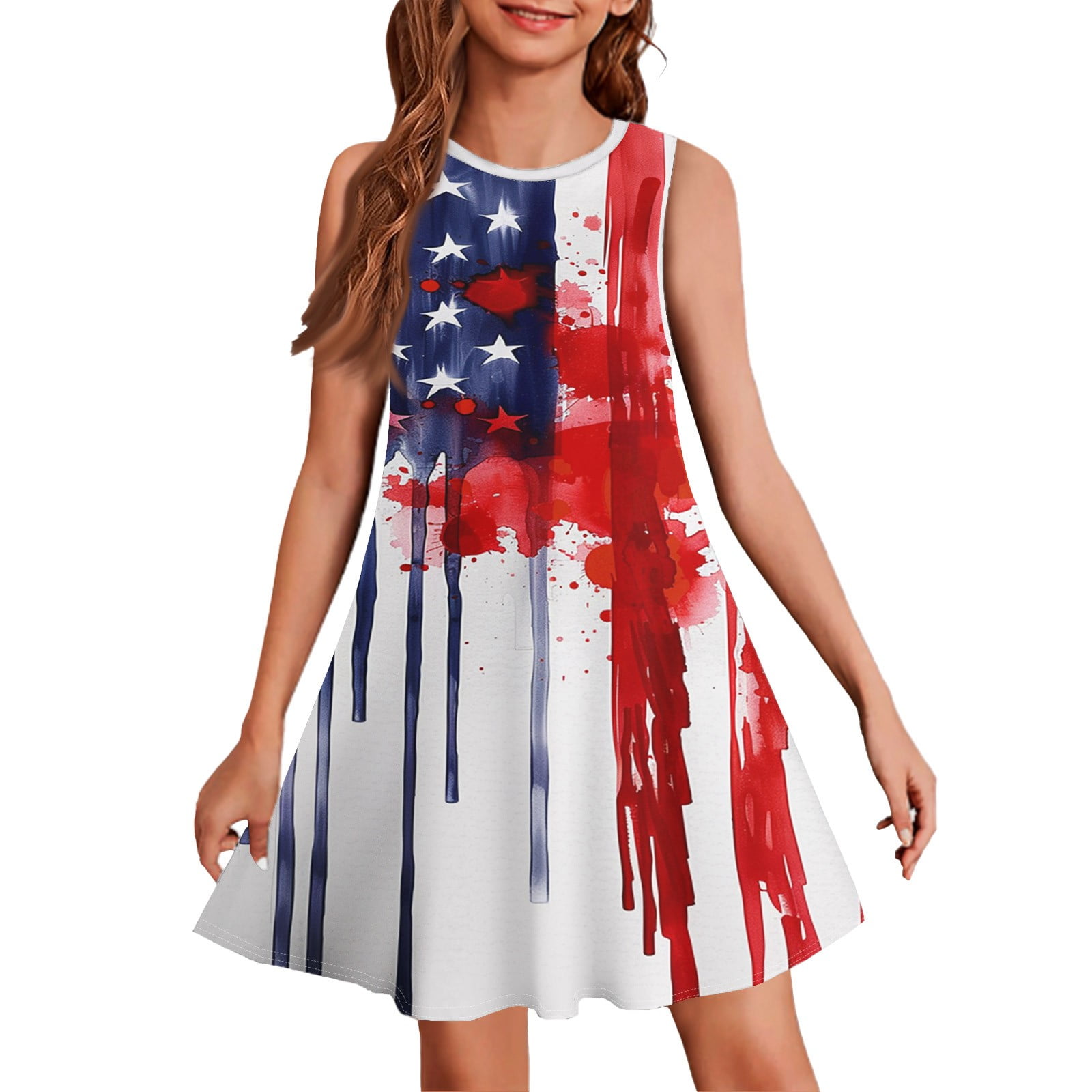 Girls Dresses American Flag Dresses Sleeveless Independence Day ...