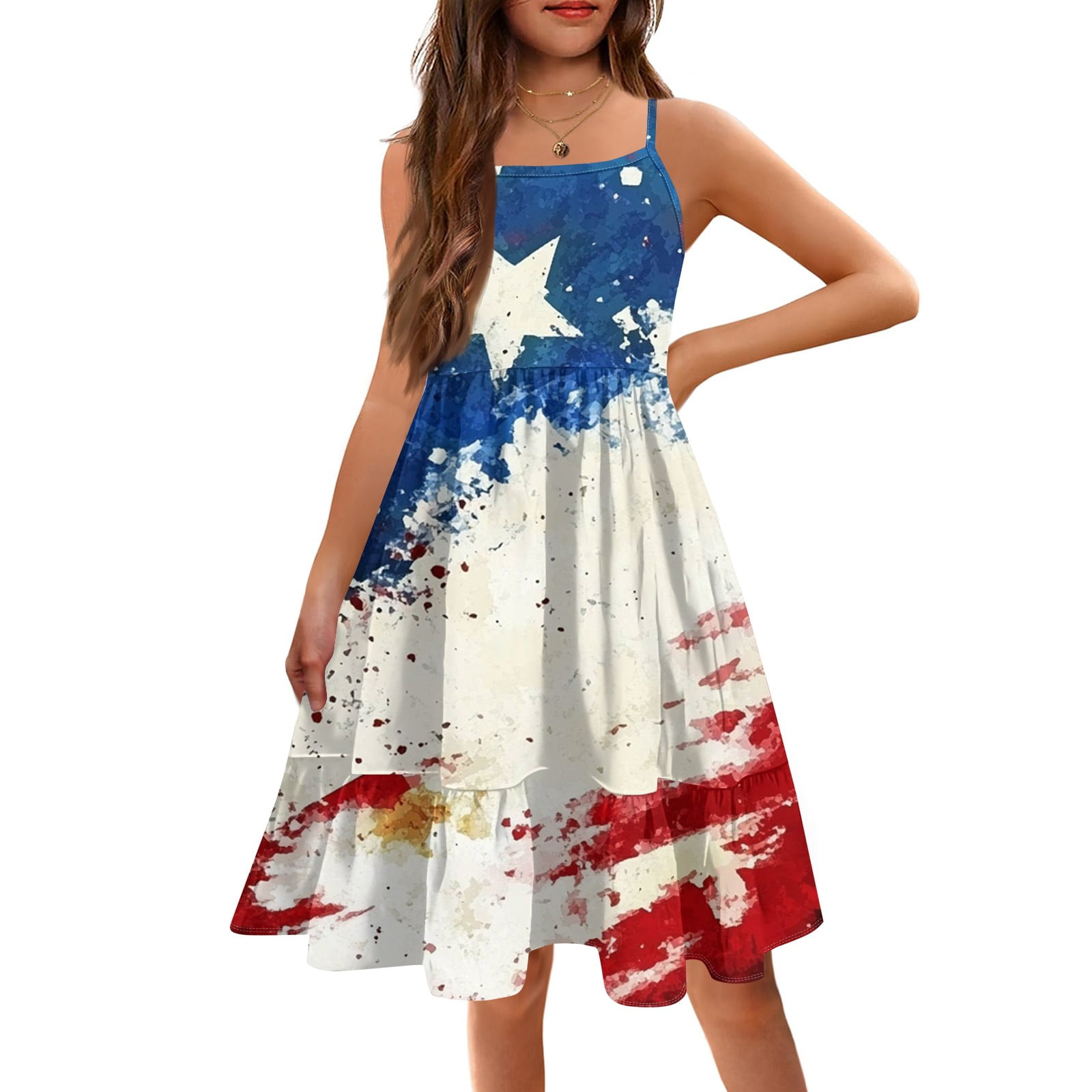 Girls Dresses American Flag Dresses Sleeveless Independence Day ...